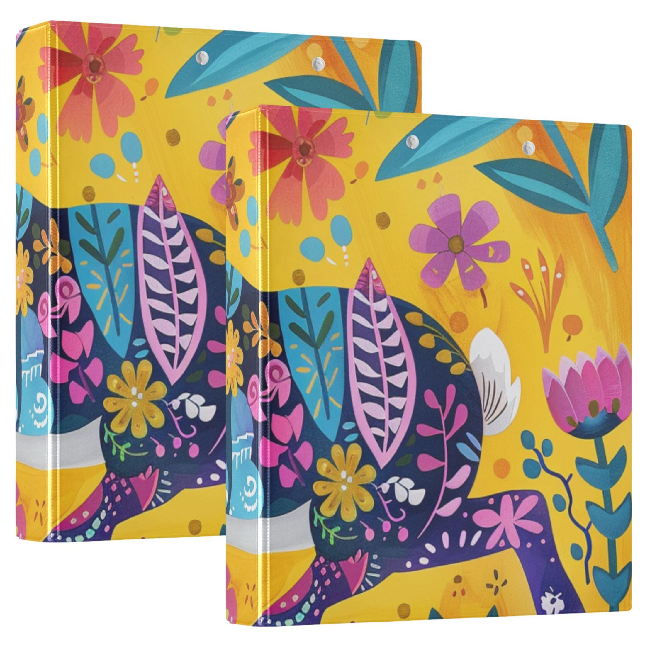 Rabbit Floral Flowers 3 Ring Binders 1.5 inch Hardcover File Folders ...