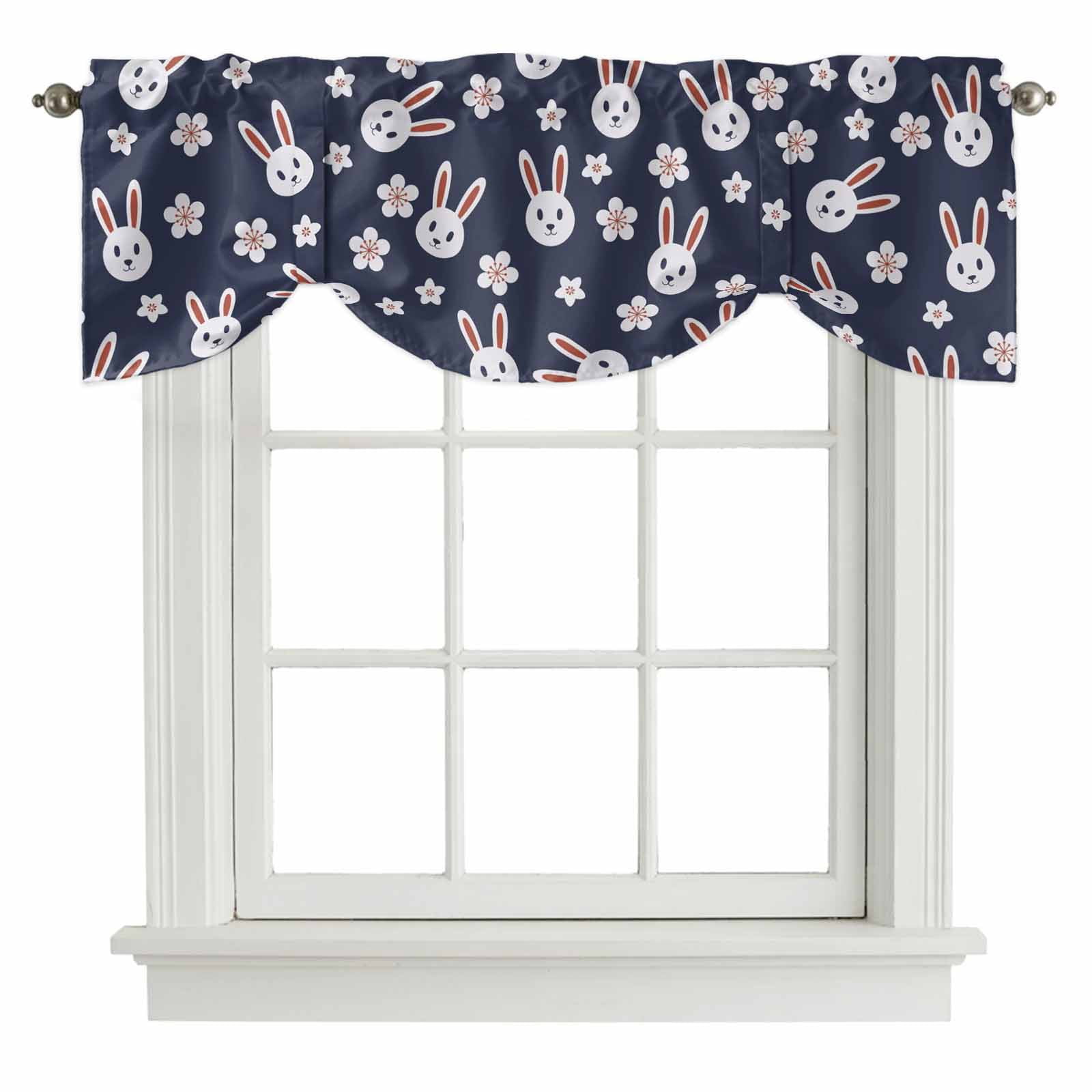 Rabbit Floral Tie Up Valance Curtains for Windows, Kitchen Curtains ...