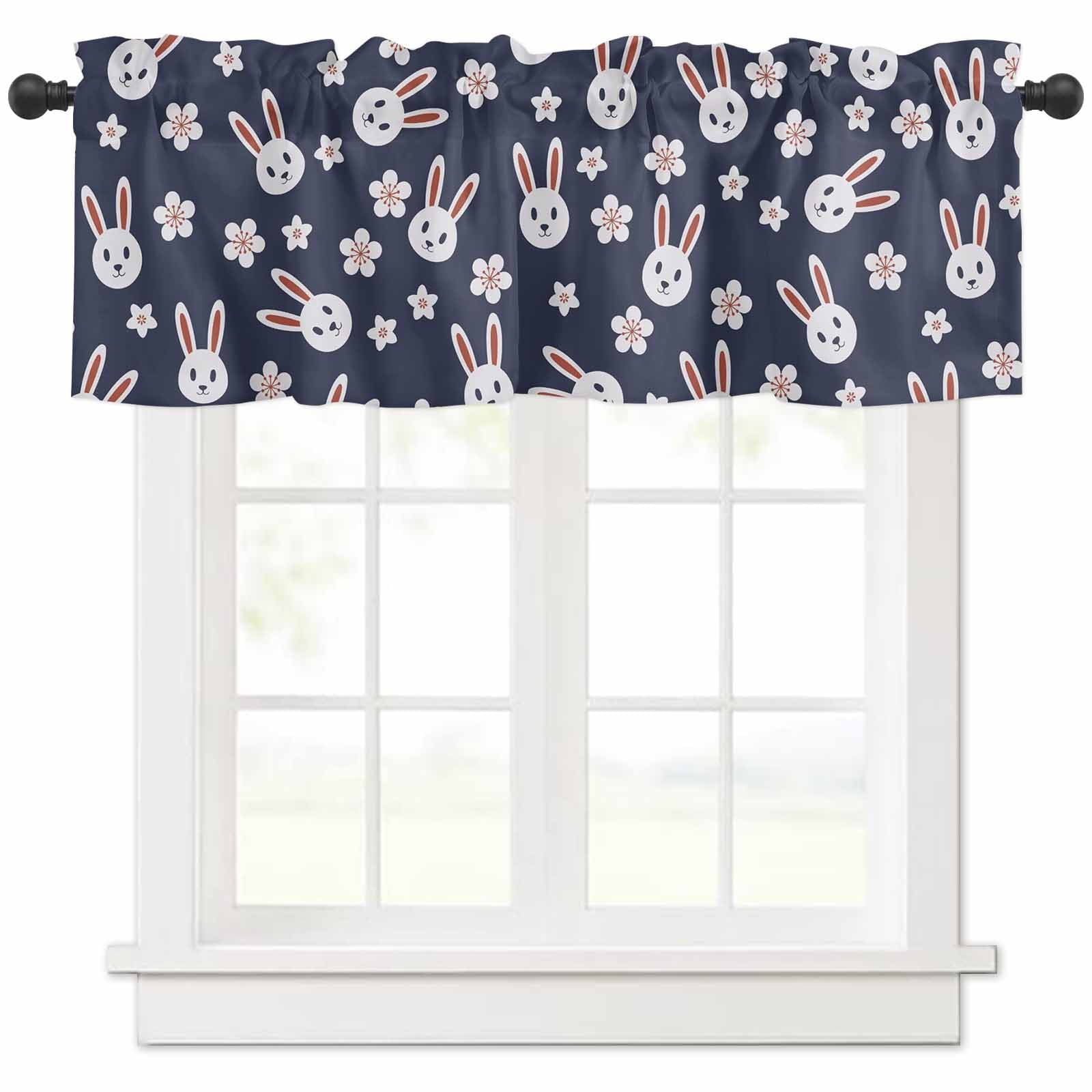 Rabbit Floral Valances for Windows Farmhouse Kitchen Curtains Valances ...