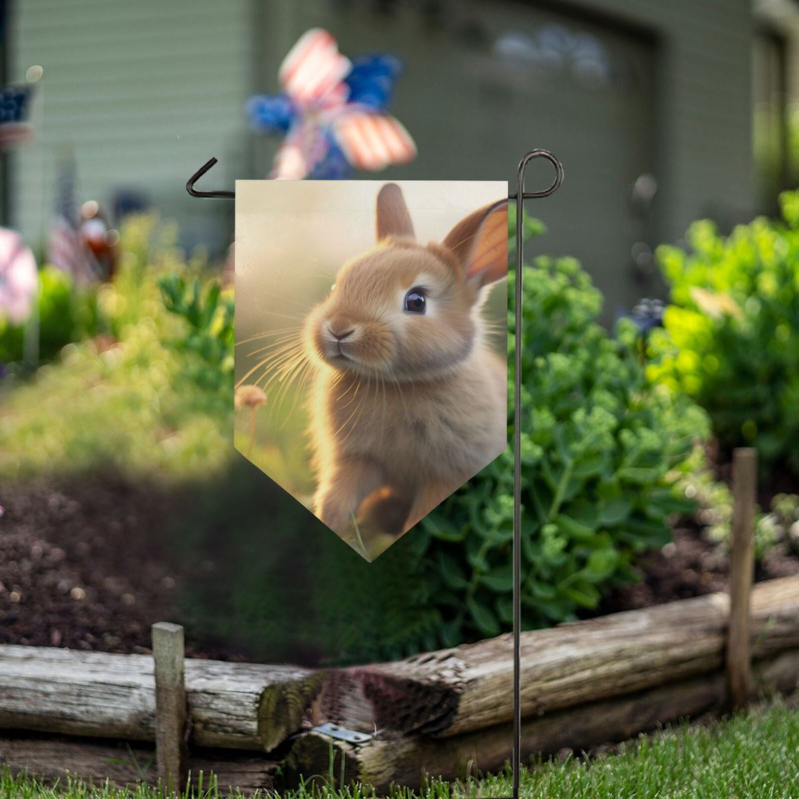 Rabbit Flowers Grassland Garden Flag 18" x 12.5" Double Sided Yard Lawn ...