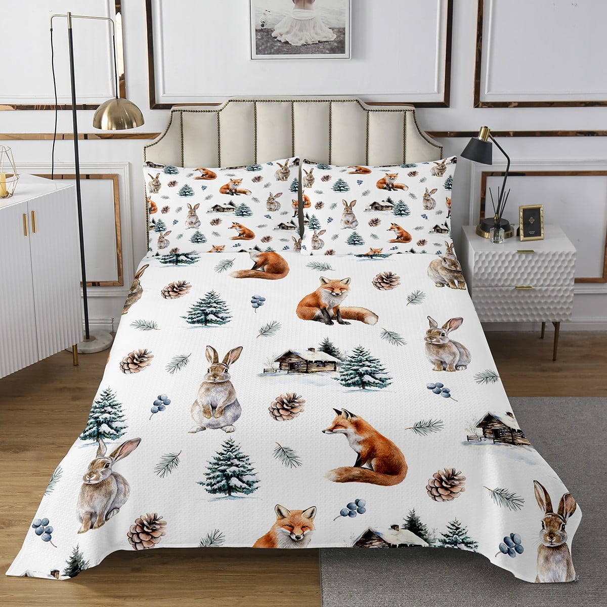 Rabbit Fox Bedding Set King Size,Rustic Farmhouse Animal Bedspread Sets ...