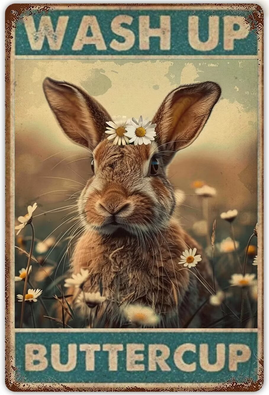 Rabbit Funny Bathroom Decor Metal Tin Sign Wash Up Buttercup Dog Poster ...