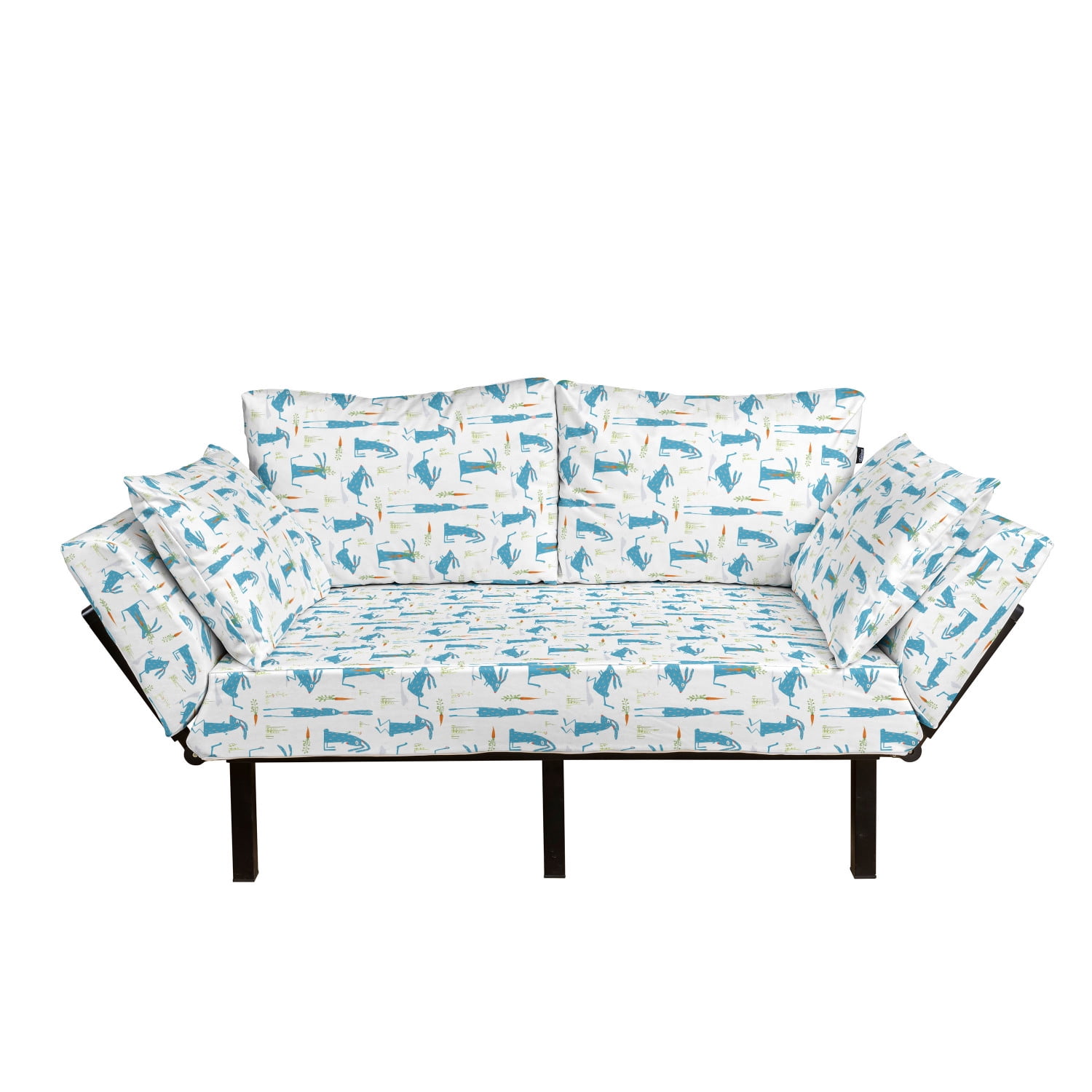 Rabbit Futon Couch, Bunny with Carrot Funny Cheerful Rodent Pattern ...