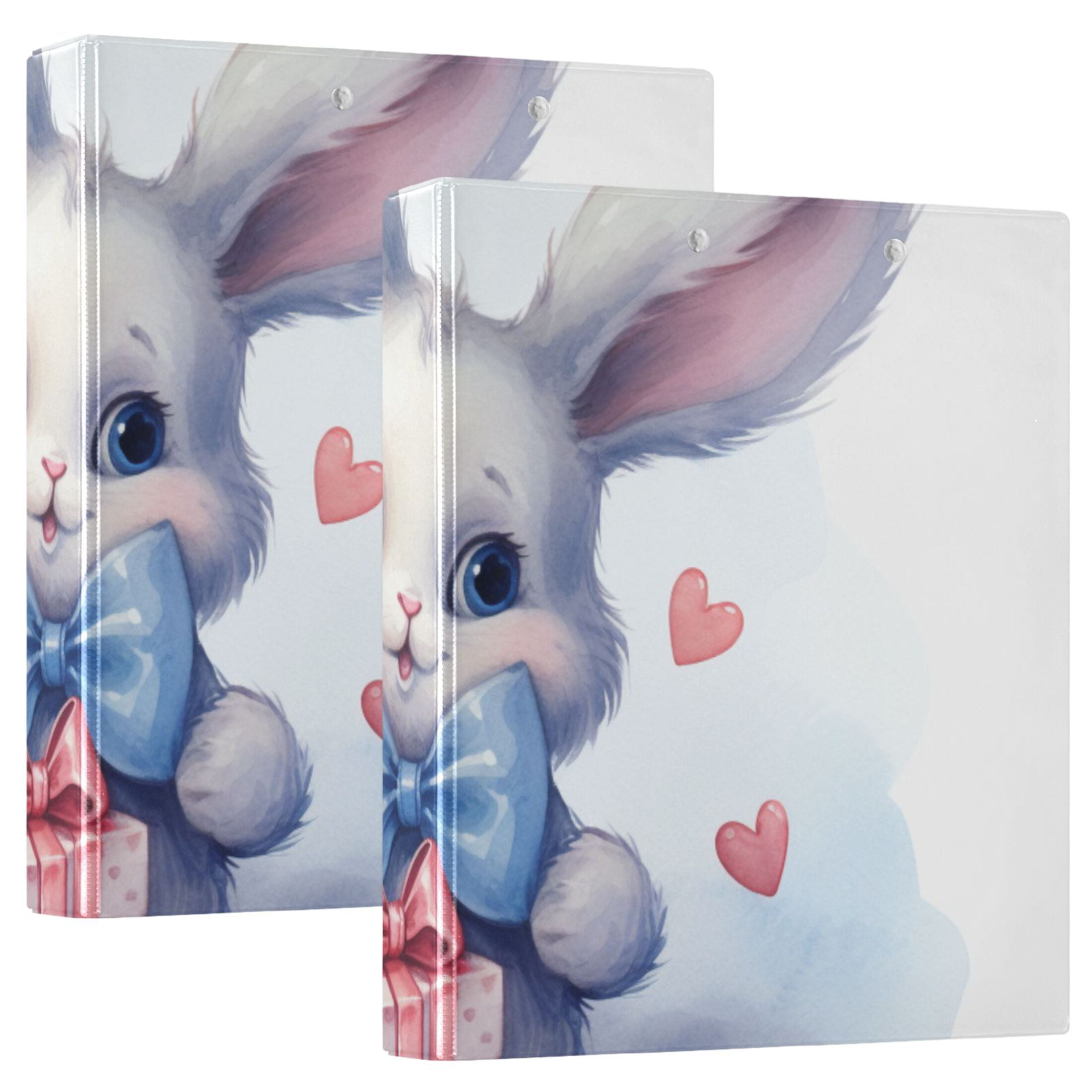 Rabbit Gift Bow Heart 3 Ring Binders 1.5 inch Hardcover File Folders ...