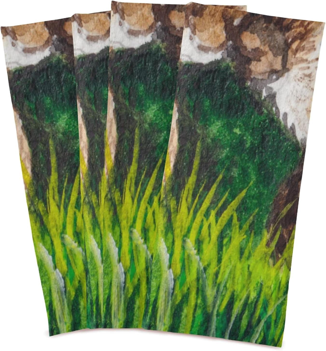 Rabbit Green Grass Kitchen Tea Towels Set of 4 Absorbent Hand Dish ...