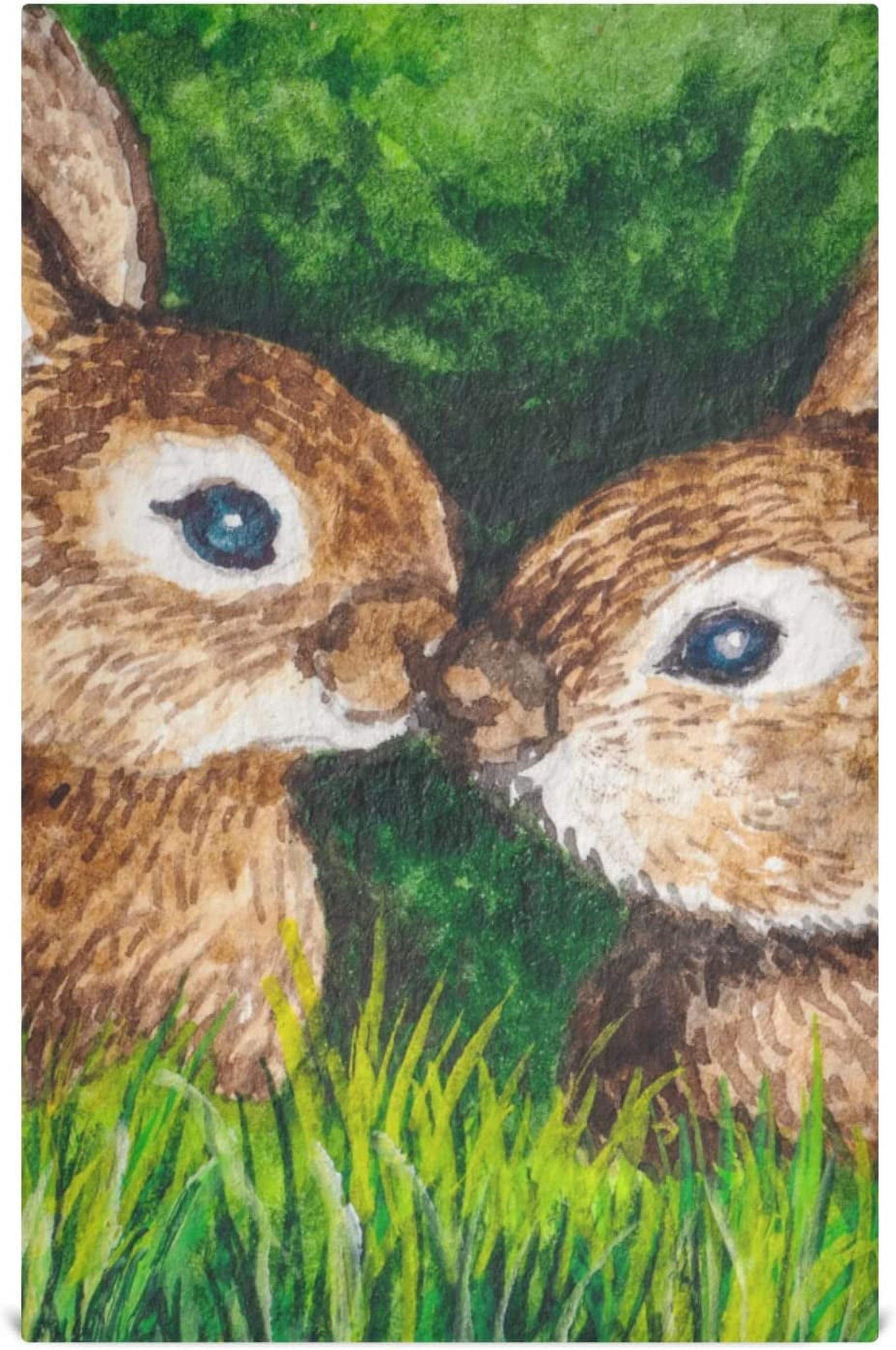 Rabbit Green Grass Kitchen Tea Towels Set of 4 Absorbent Hand Dish ...