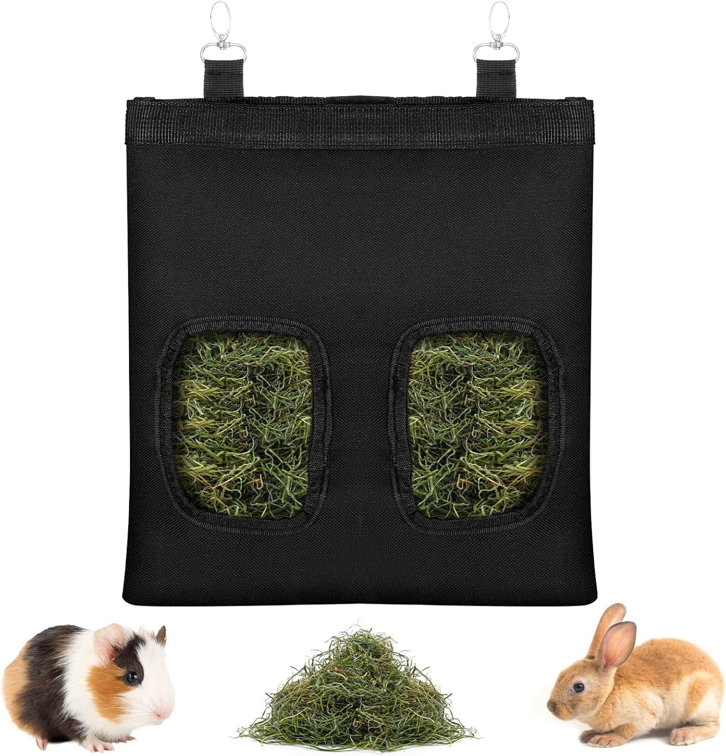 Rabbit Hay Feeder Bag, Guinea Pigs Hanging Hay Bag 2 Windows Large ...