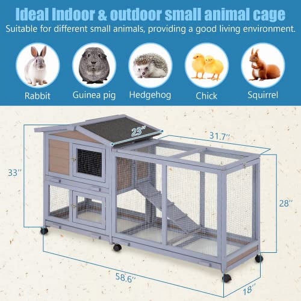 Rabbit House 58" Rabbit Hutch Indoor & Outdoor Wooden Bunny Cage W ...