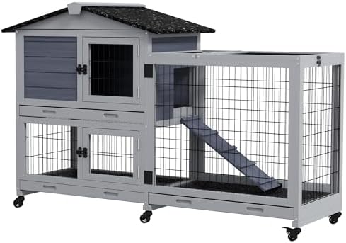 Rabbit Hutch 2-Story Bunny Cage Small Animal House with Slide Out Tray ...