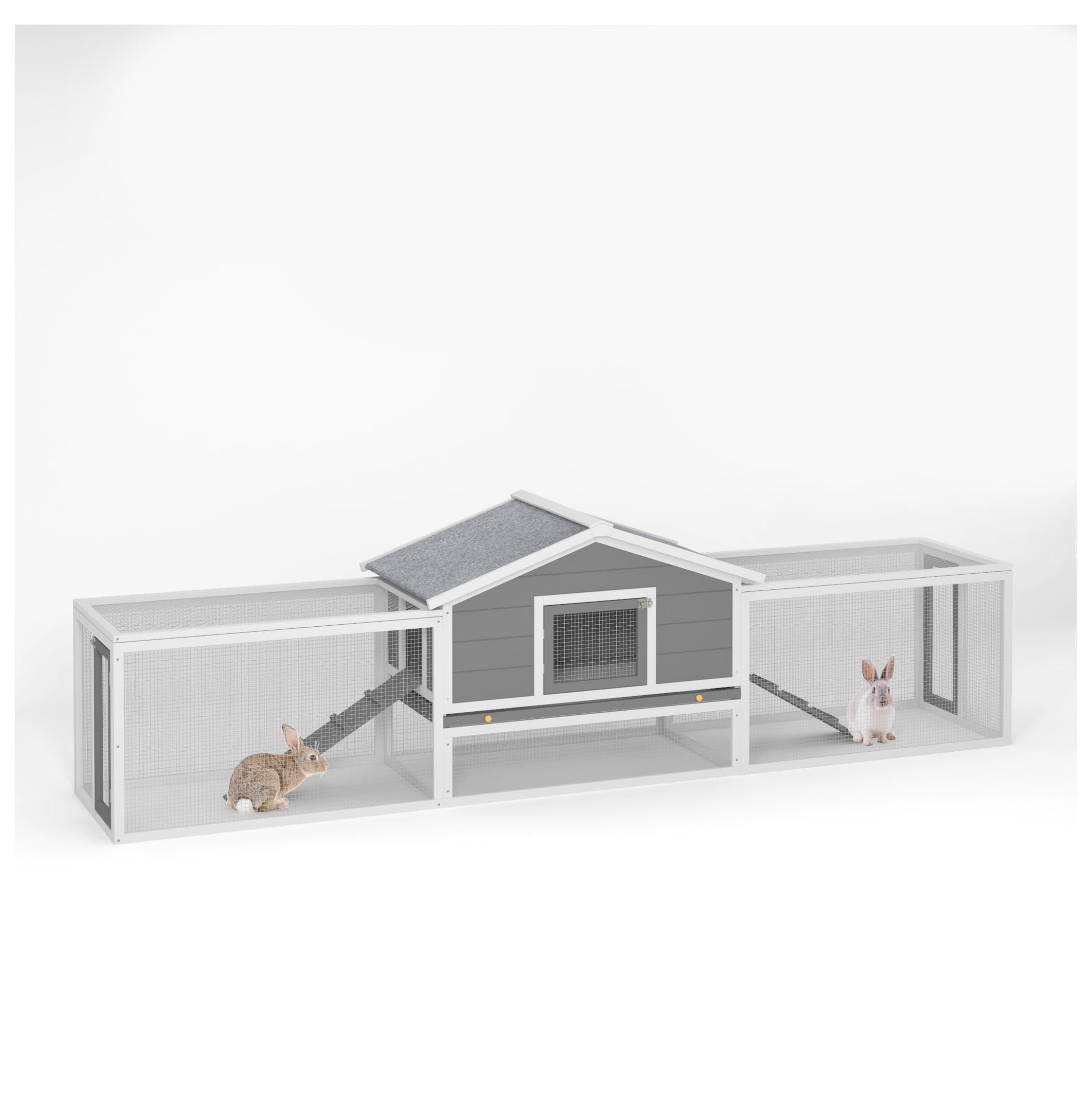 Rabbit Hutch 2-Story Large Wooden Pet House with Run, Lockable Doors ...