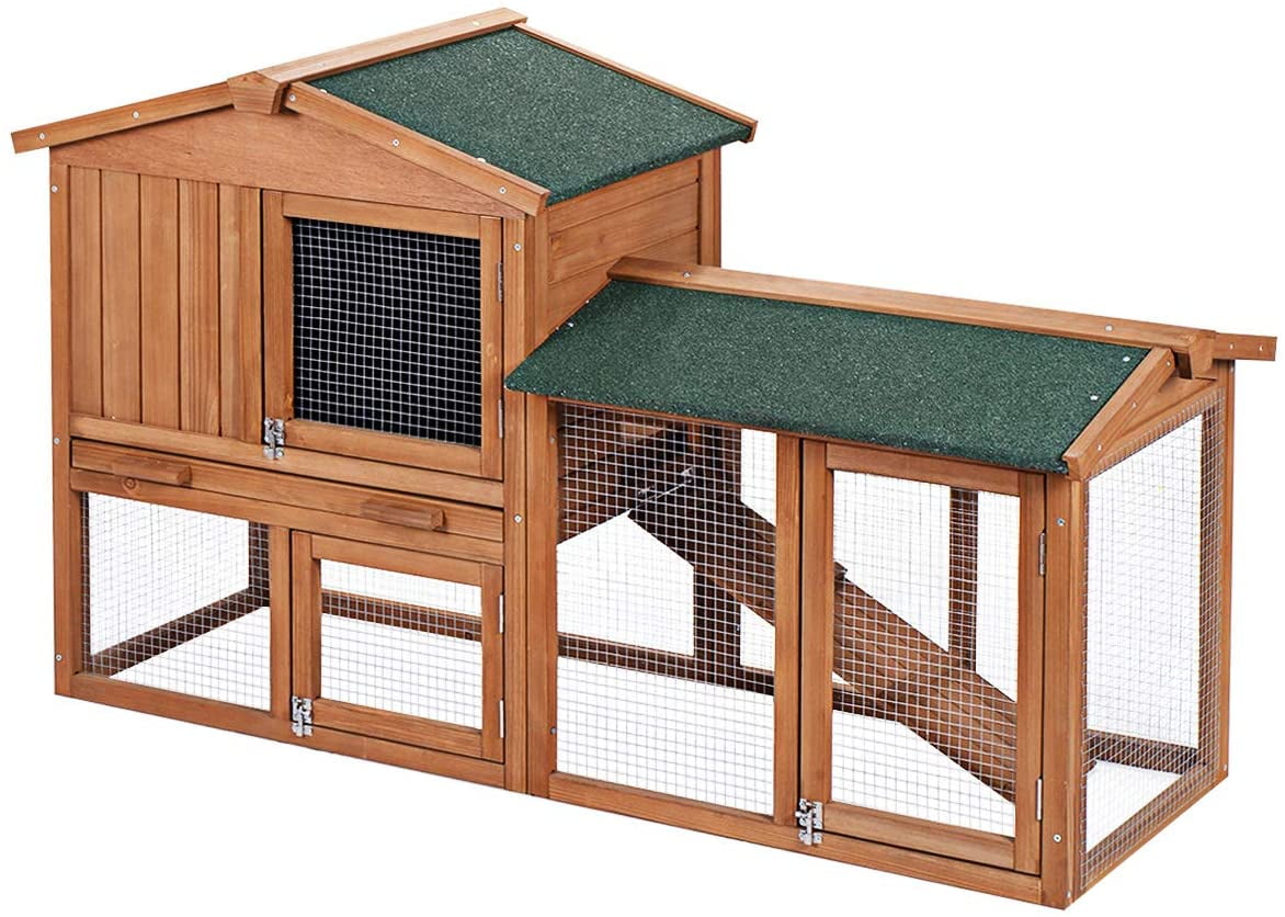 Rabbit Hutch, 58 Inches Outdoor Large Wooden Bunny Cage Chicken Coop ...