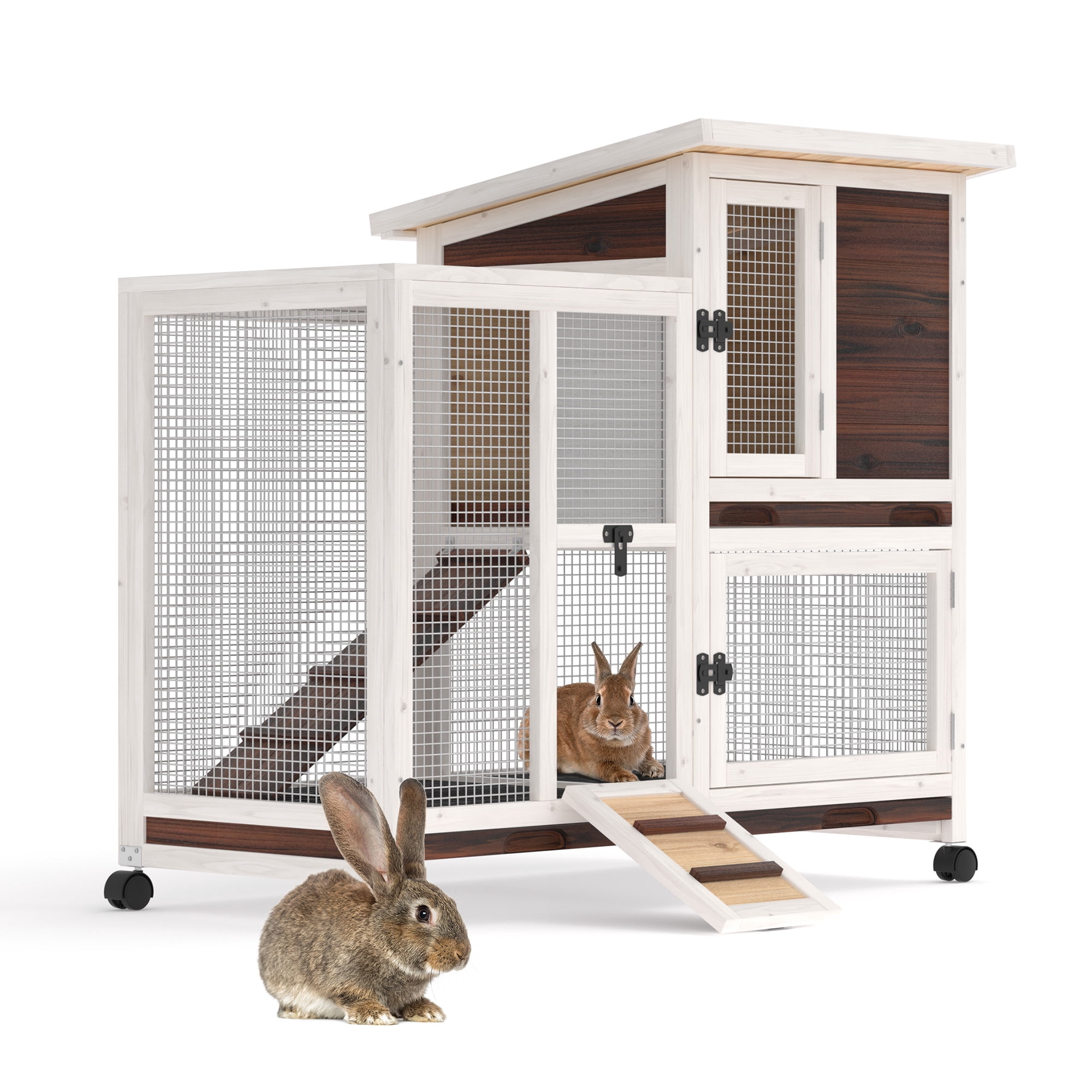 GOJOOASIS Rabbit Hutch Indoor, Chicken Coop Outdoor with 3 Removable ...