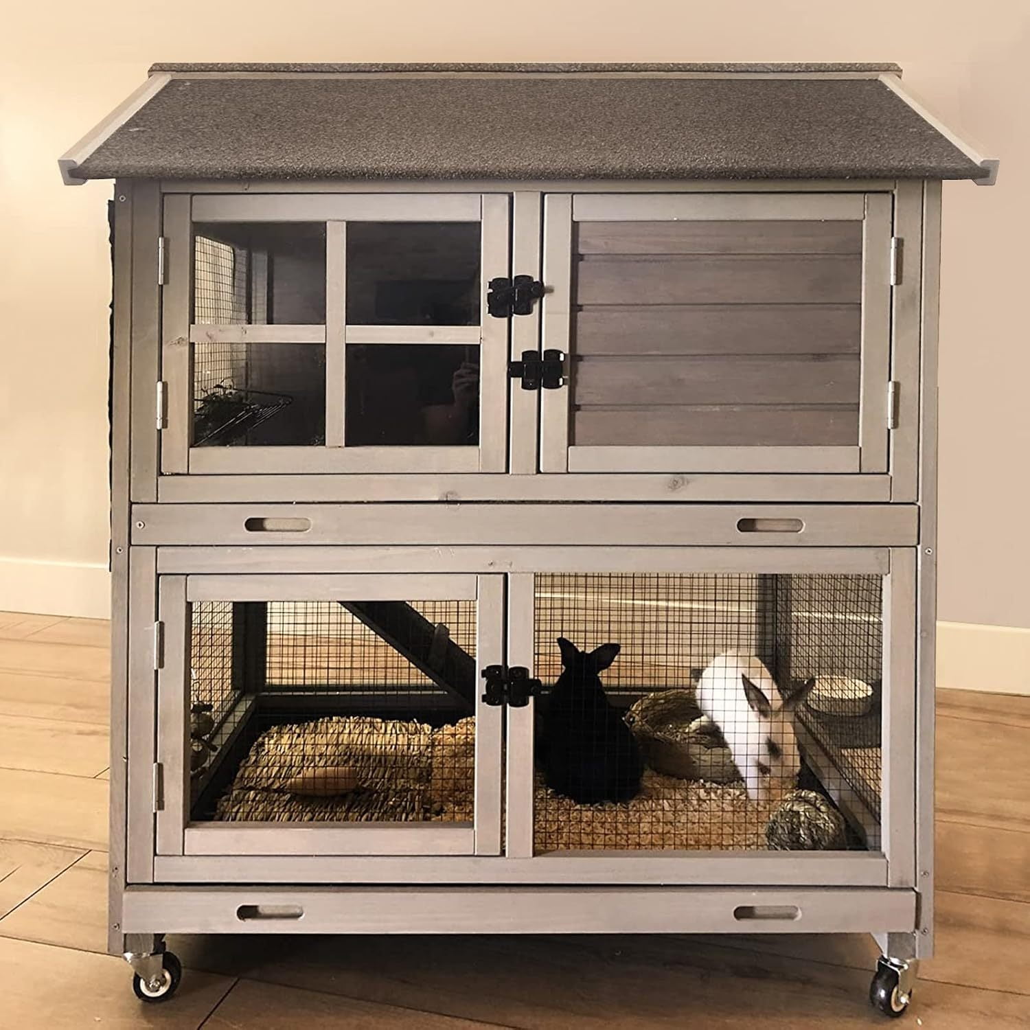 Rabbit Hutch Indoor Outdoor Bunny Cage Rabbit House with Movable Wire ...