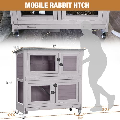 Rabbit Hutch Indoor Outdoor, Bunny Cage with Casters, Guinea Pig Cage ...