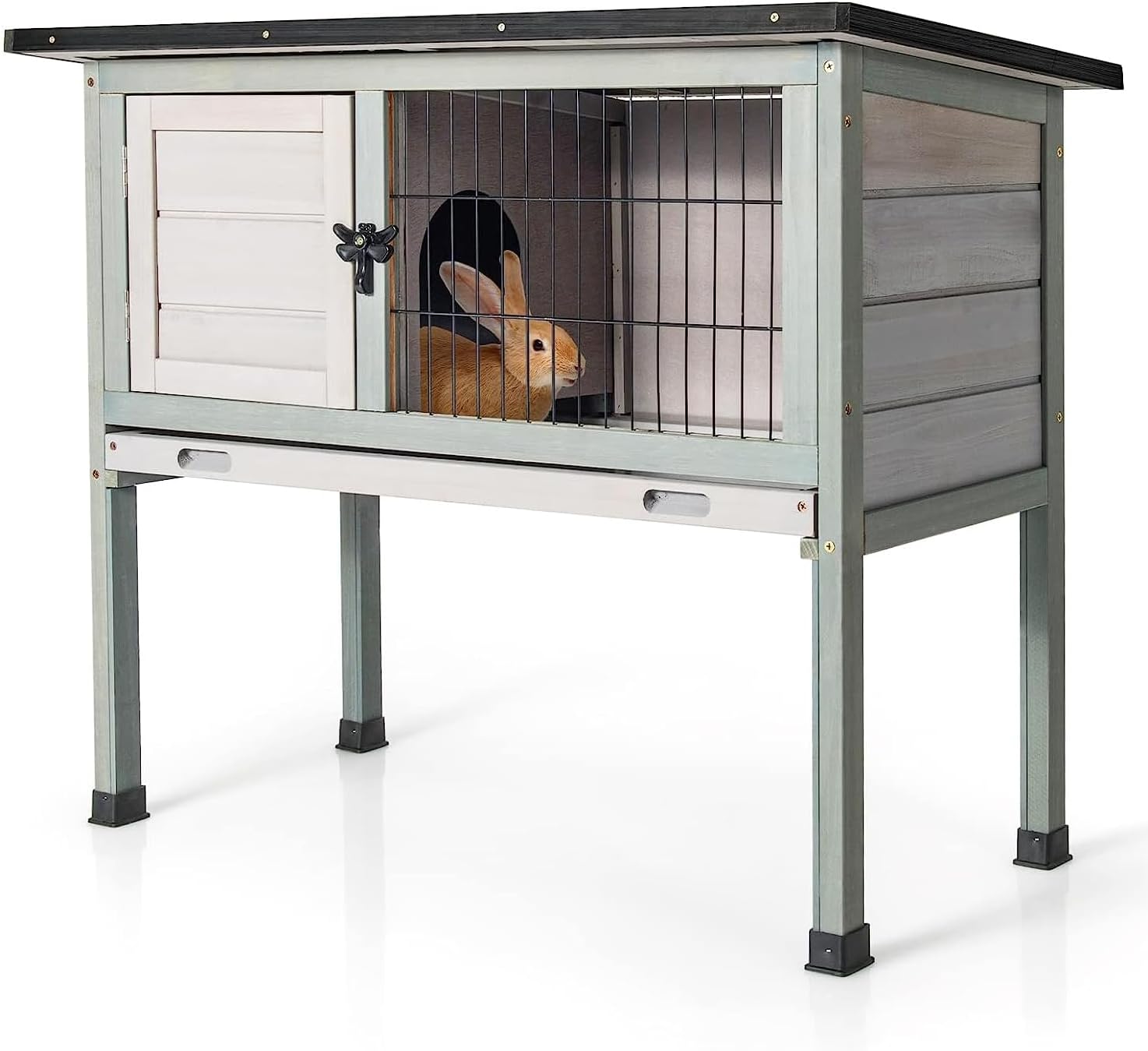 Rabbit Hutch Indoor, Outdoor Rabbit Cage, Elevated Wooden Pet House ...