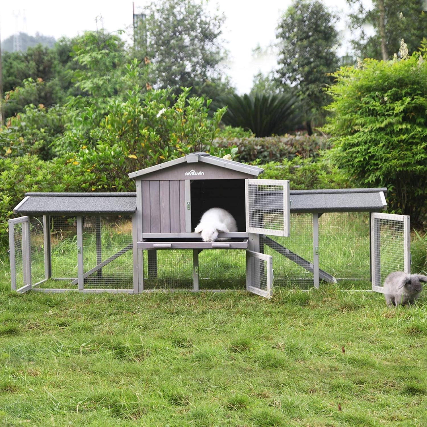 Rabbit Hutch Indoor Outdoor Rabbit Cage Bunny Cage with Run No Leak ...