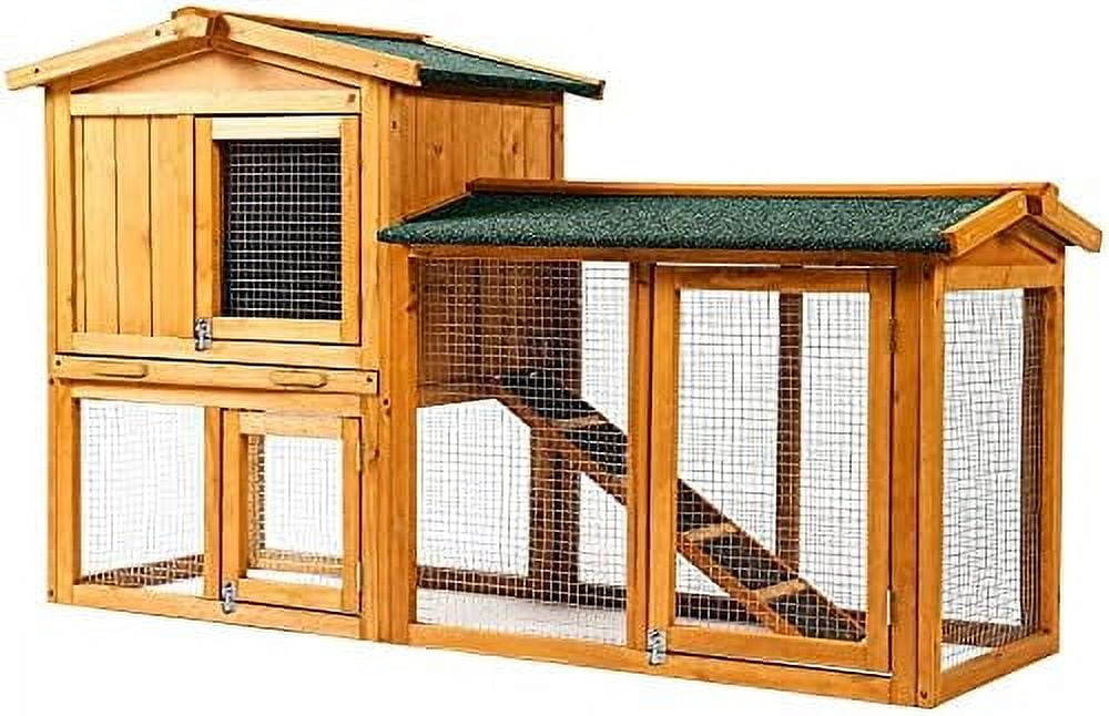 Rabbit Hutch, Indoor Rabbit Cage, Outdoor Bunny Cages with Run &Feeder ...