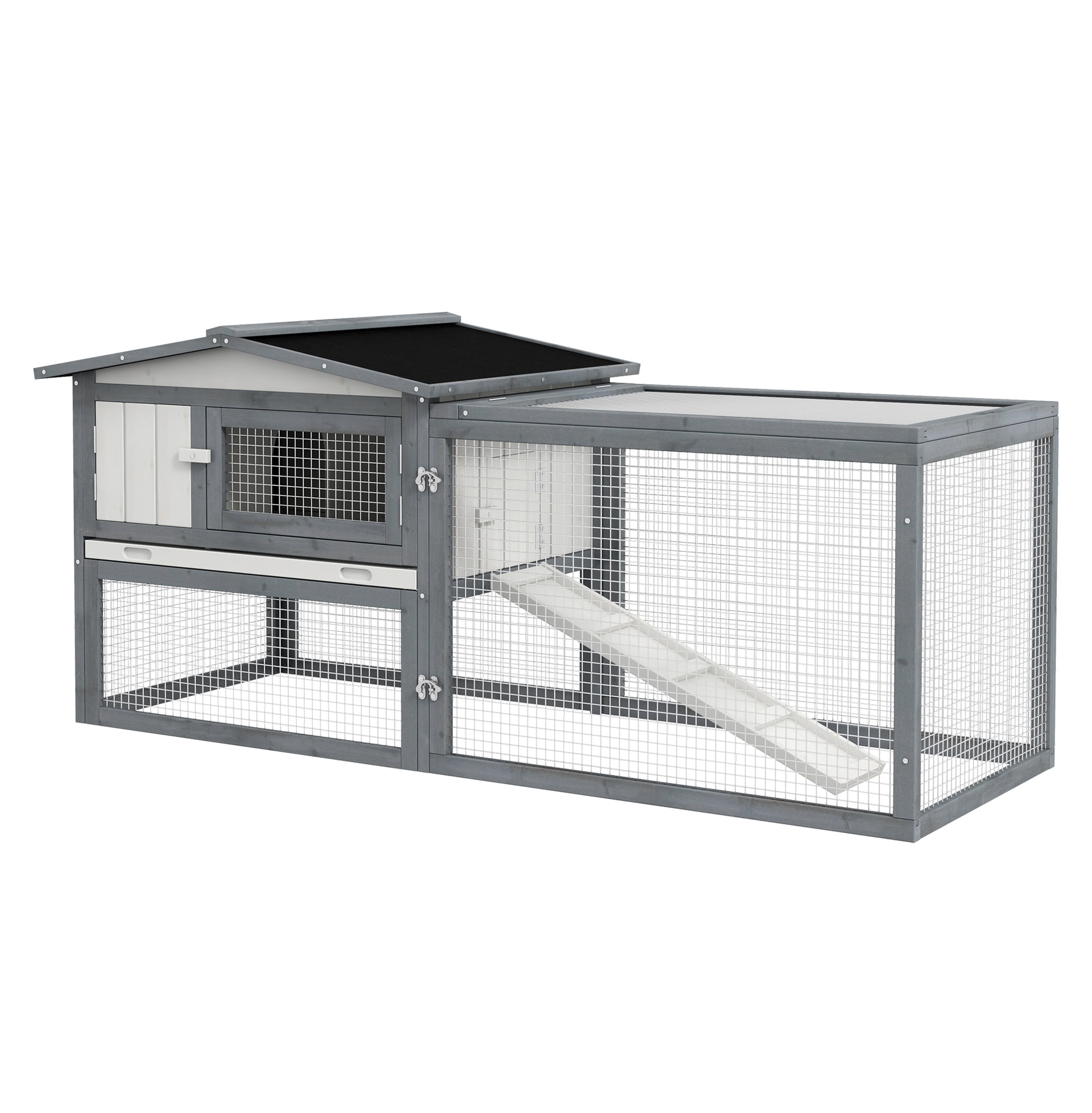 Rabbit Hutch Outdoor 2-Tier 61" L Wooden Rabbit Cage for 1-2 Rabbits ...