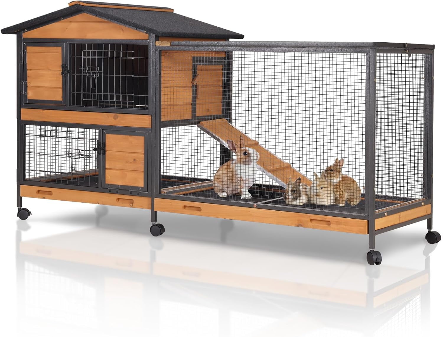 Rabbit Hutch Outdoor,Bunny Cage with Wheels and Removable Proof Tray ...