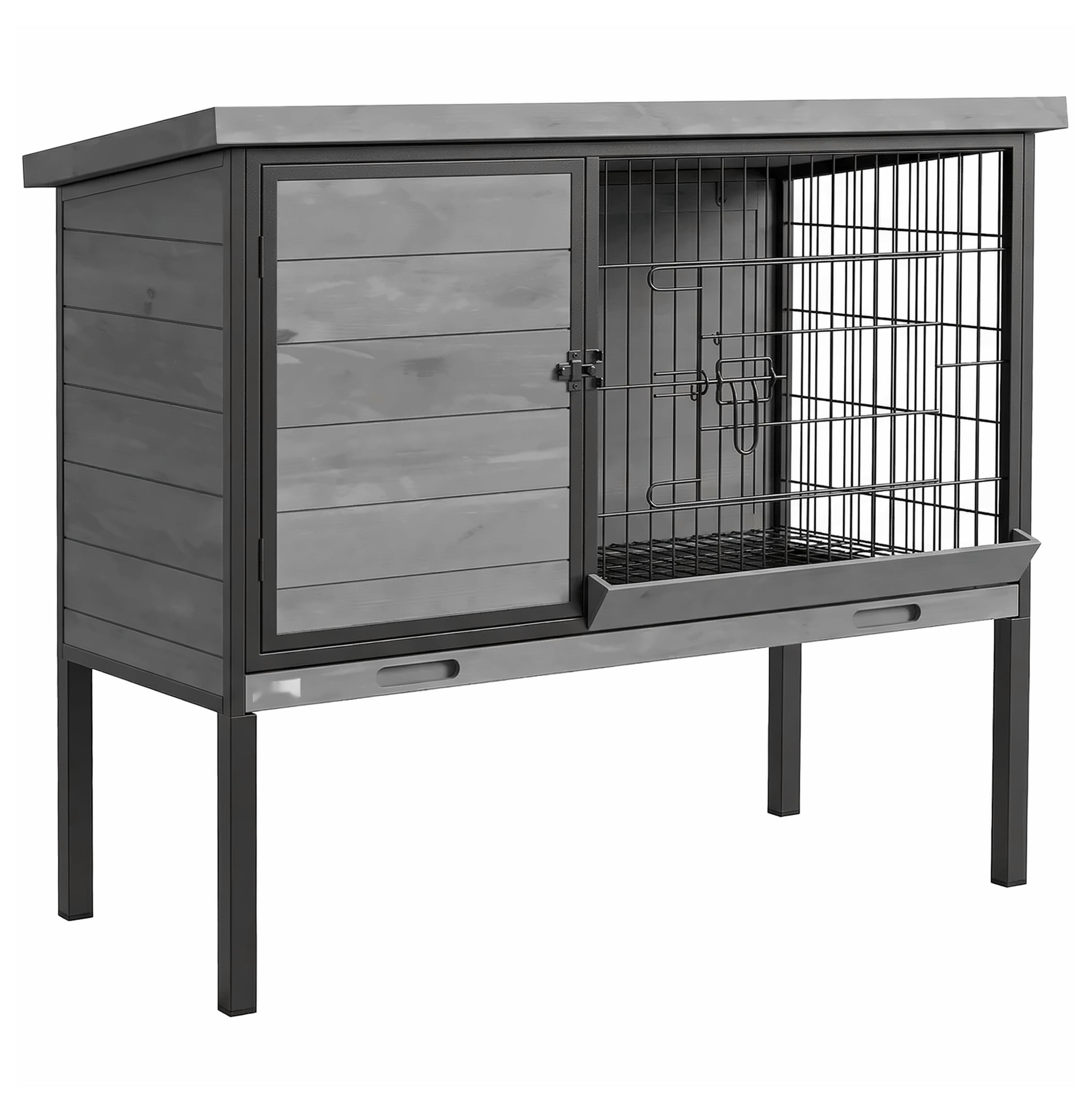 Rabbit Hutch Outdoor Wooden, Bunny Cage with Tray & Open Roof ...