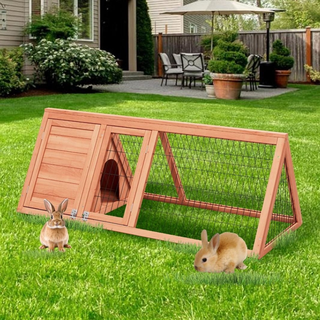 Rabbit Hutch Small Chicken Coop Outdoo Wooden with 2 Door & Run Cage ...