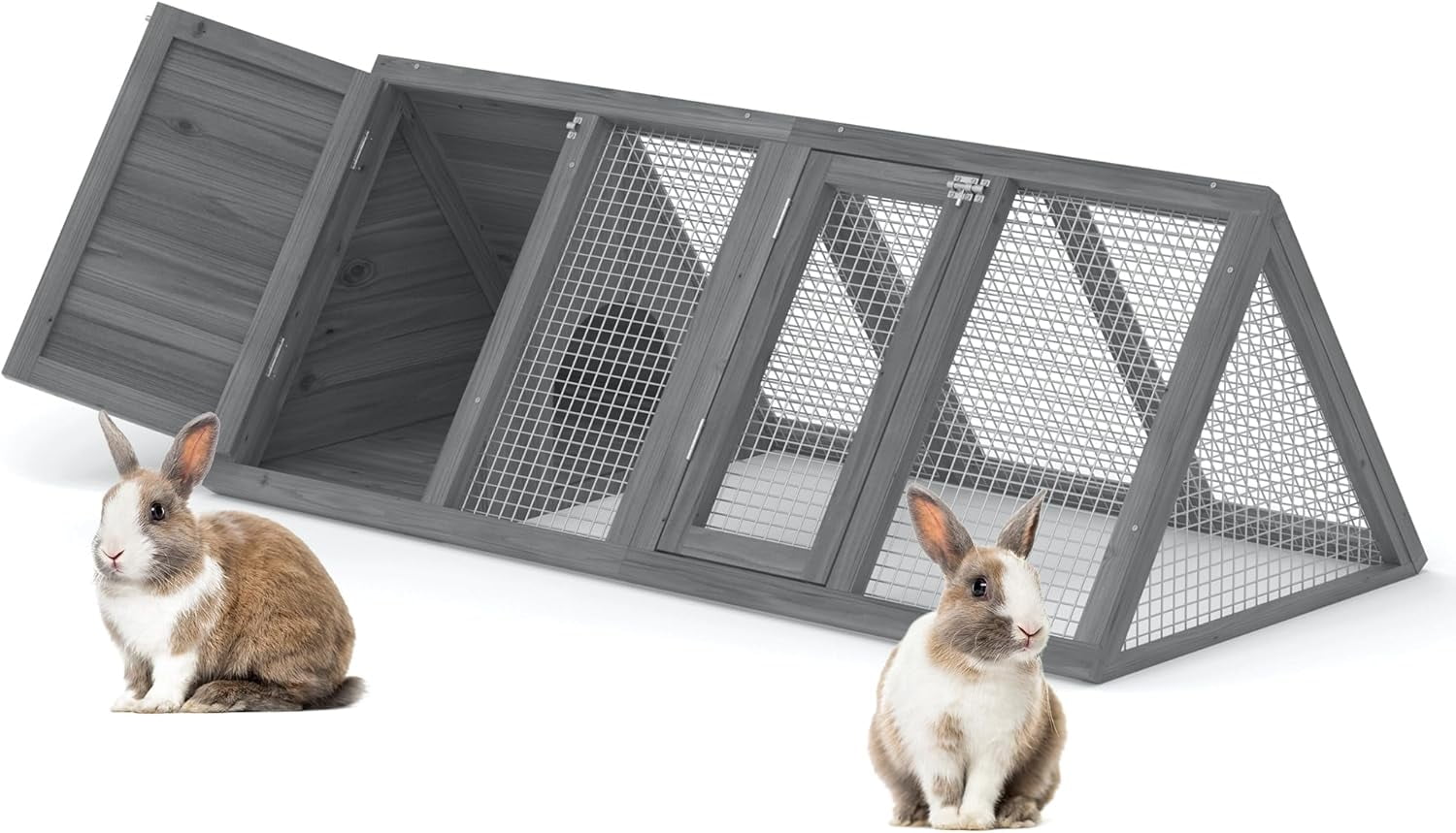 Rabbit Hutch, Small Chicken Coop Outdoor A-Frame Quail Cage with 2 Door ...