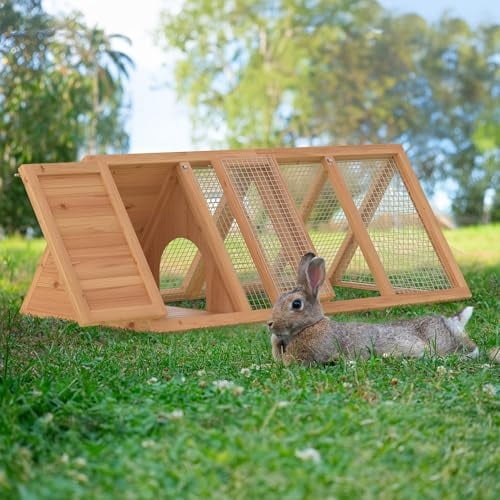 Rabbit Hutch, Small Chicken Coop Outdoor A-Frame Quail Cage with 2 Door ...