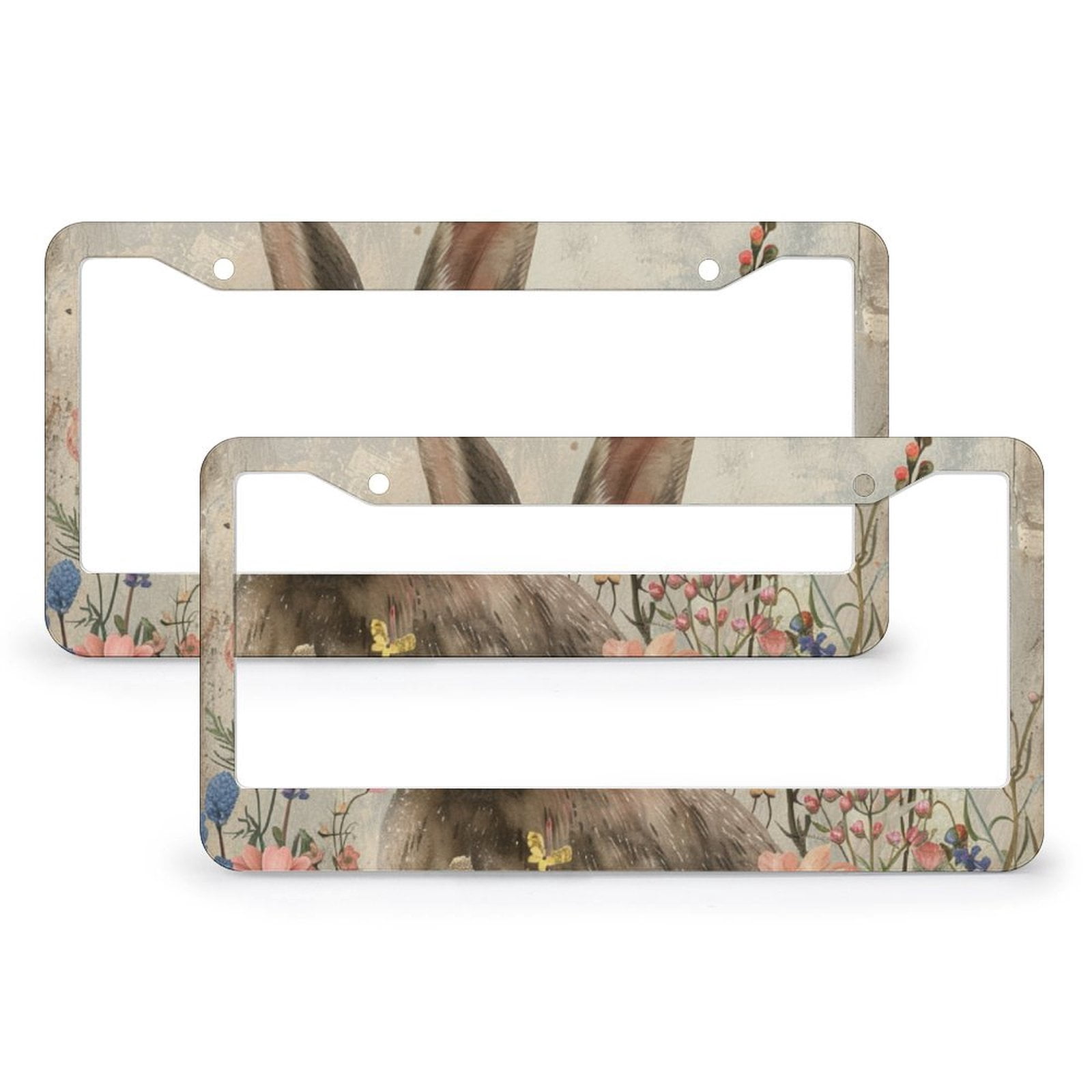Rabbit In A Flower Garden License Plate Cover 2 PCS Spring Watercolor ...