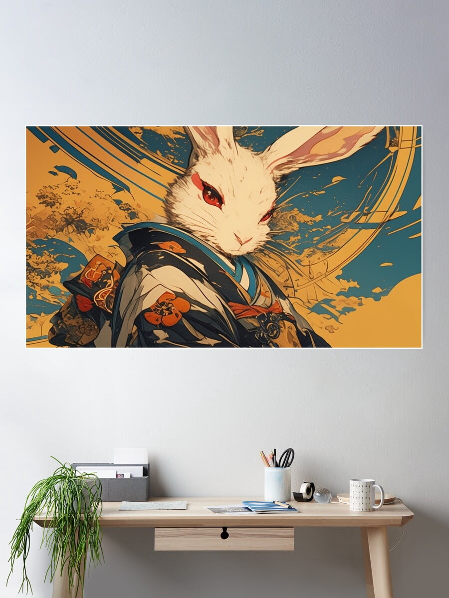 Rabbit In Kimono Poster Wall Art, Modern Wall Decor For Living Room ...