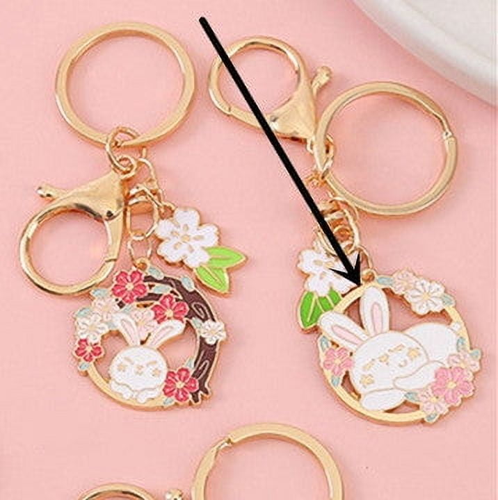 Rabbit Keychain Cartoon Keyring with Cherry Blossom Decoration Flower ...