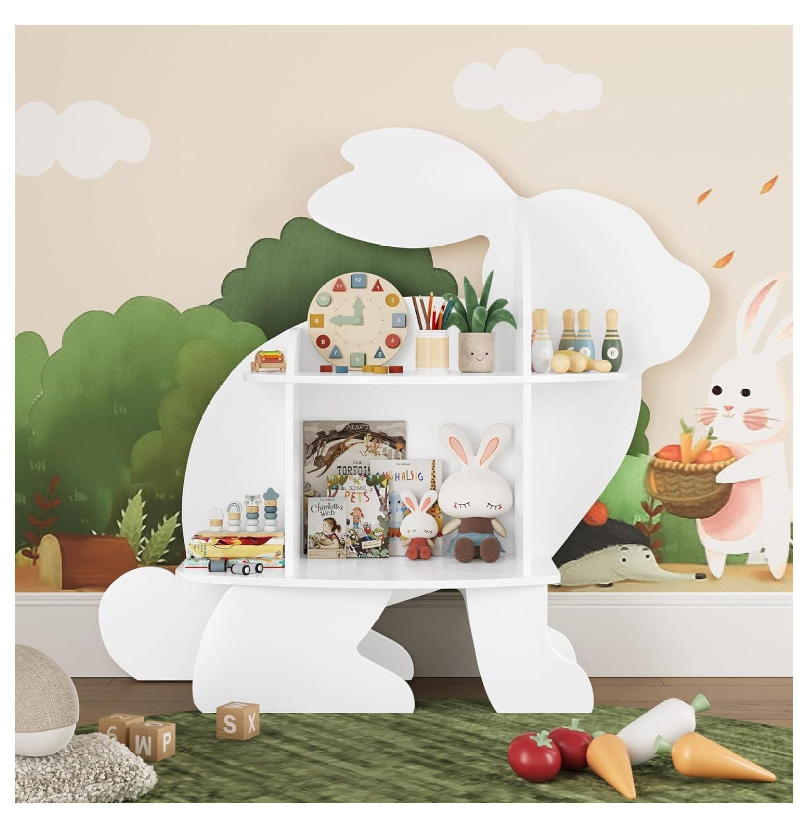 Rabbit Kids Bookshelf, Toddler Bookshelf for Kids, Baby Montessori ...