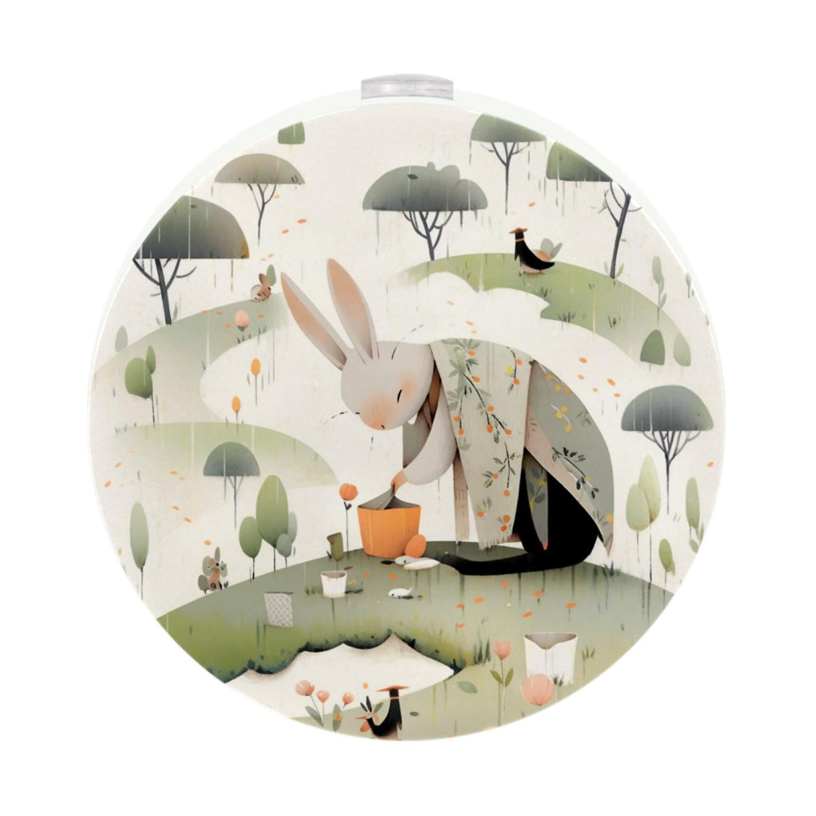 Rabbit LED Round Night Light-2PCS for Nursery and Bedroom, Plug-in Dusk ...