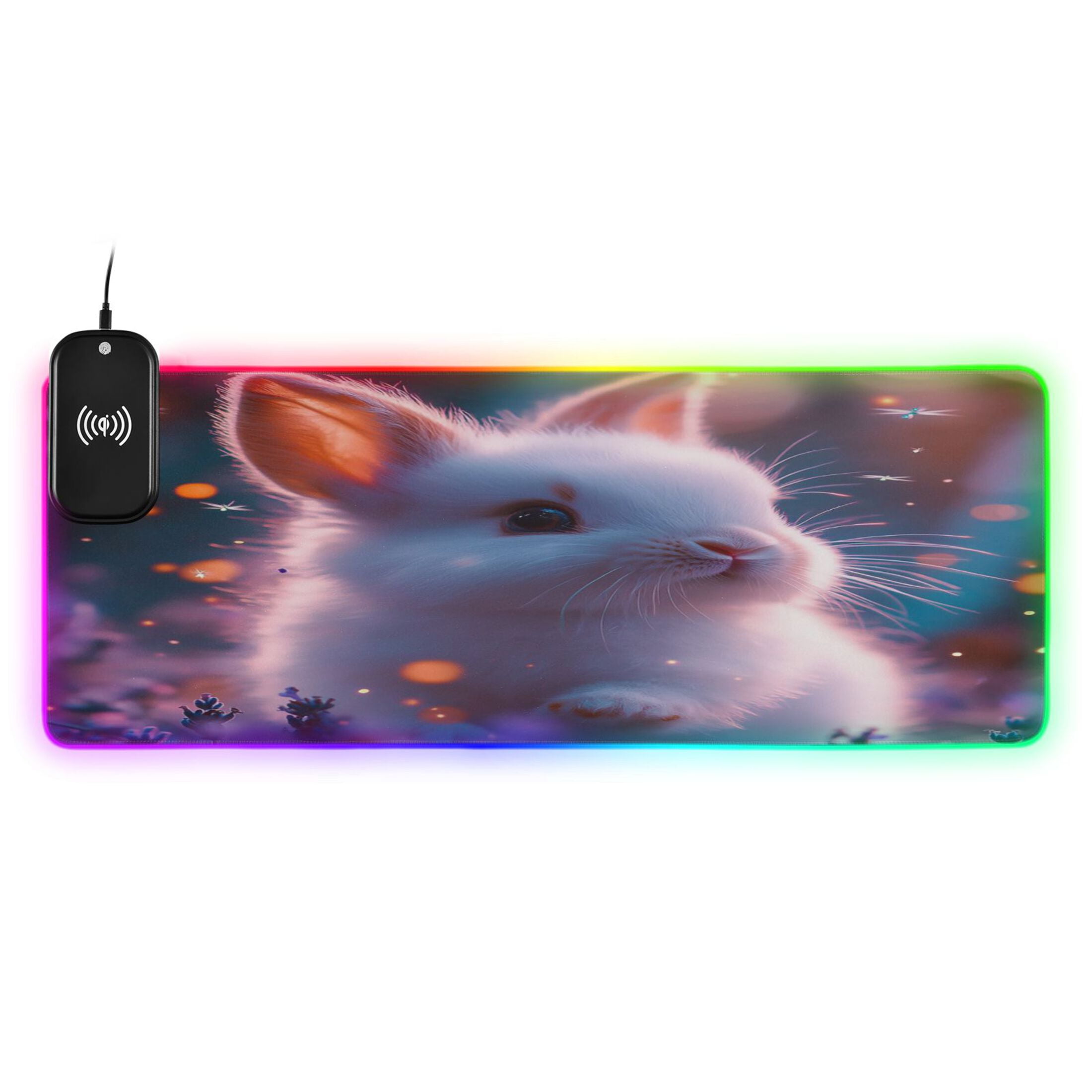 Rabbit Wireless Charging RGB Gaming Mouse Pad 31.5x11.8in with 14 Lighting Modes and Non-Slip ...
