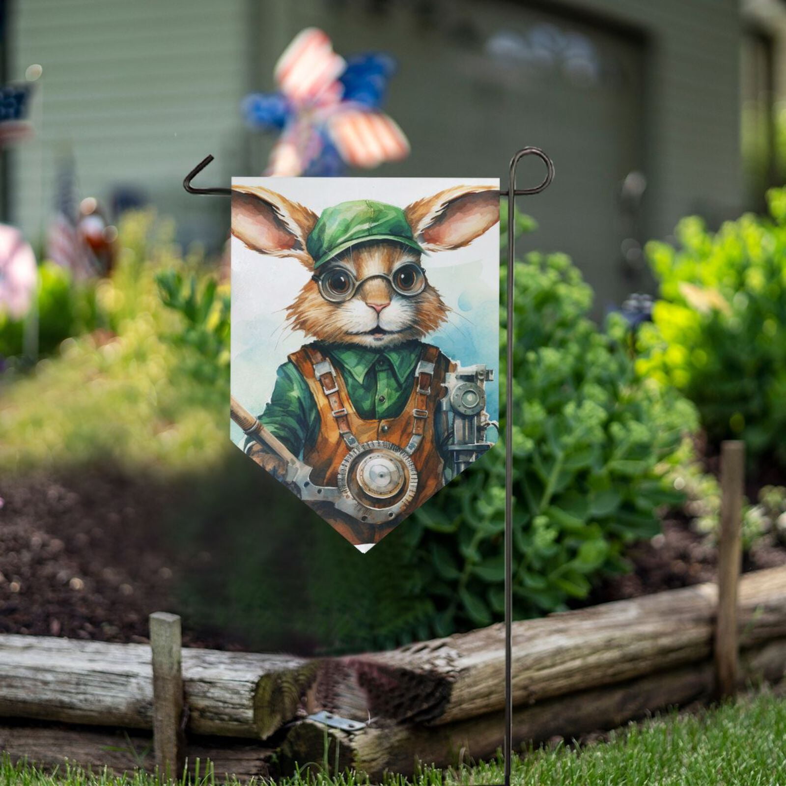 Rabbit Mechanician Engineer Garden Flag 18" x 12.5" Double Sided Yard ...