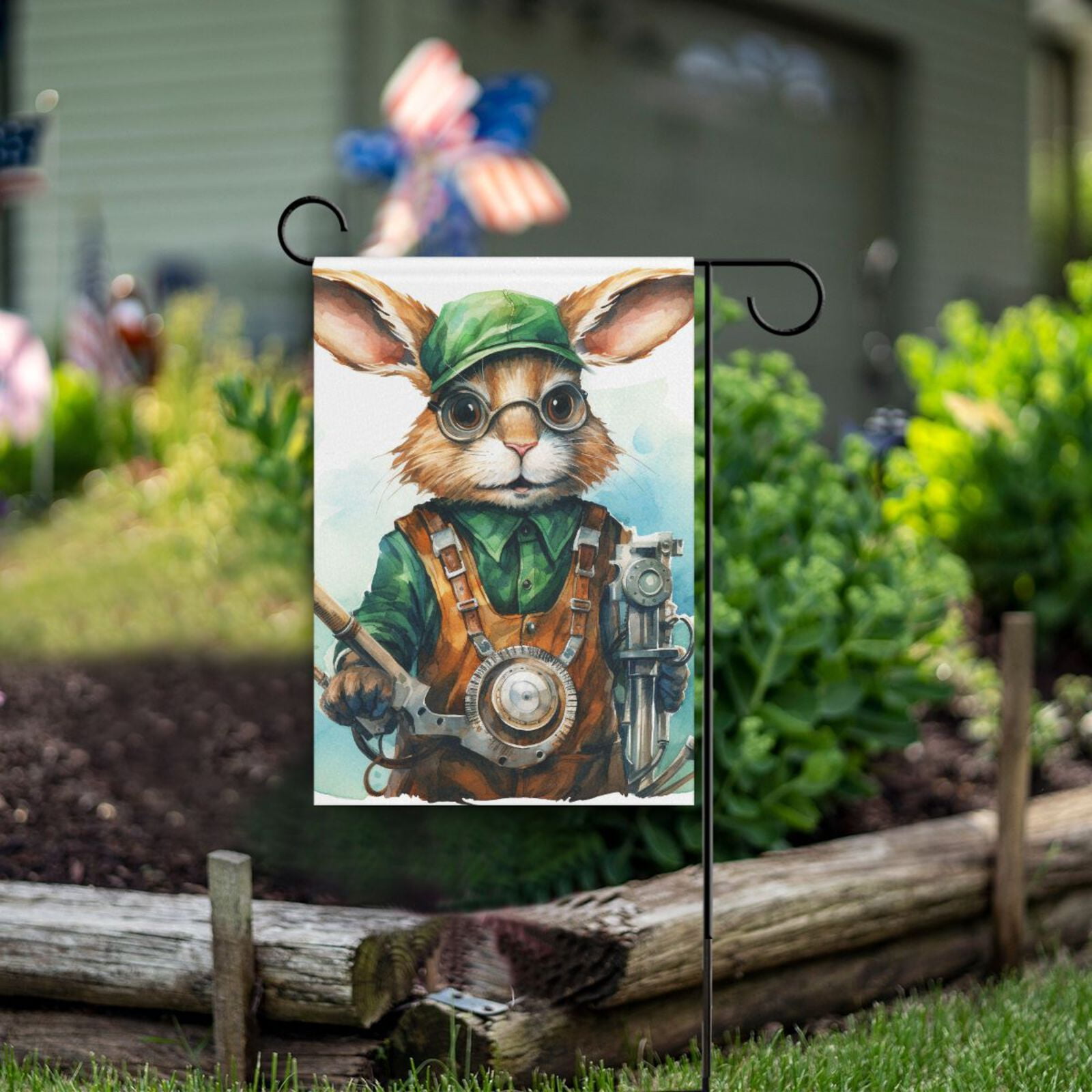 Rabbit Mechanician Engineer Garden Flag Double Sided Outdoor Banners ...