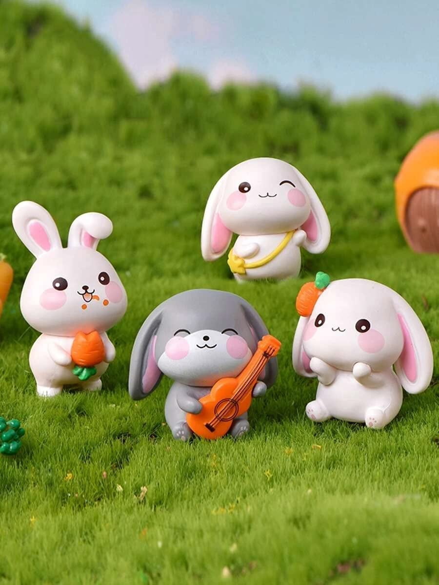 Rabbit Miniature Figurines 1 Set (4 Pcs) | Cute Resin Showpiece for ...