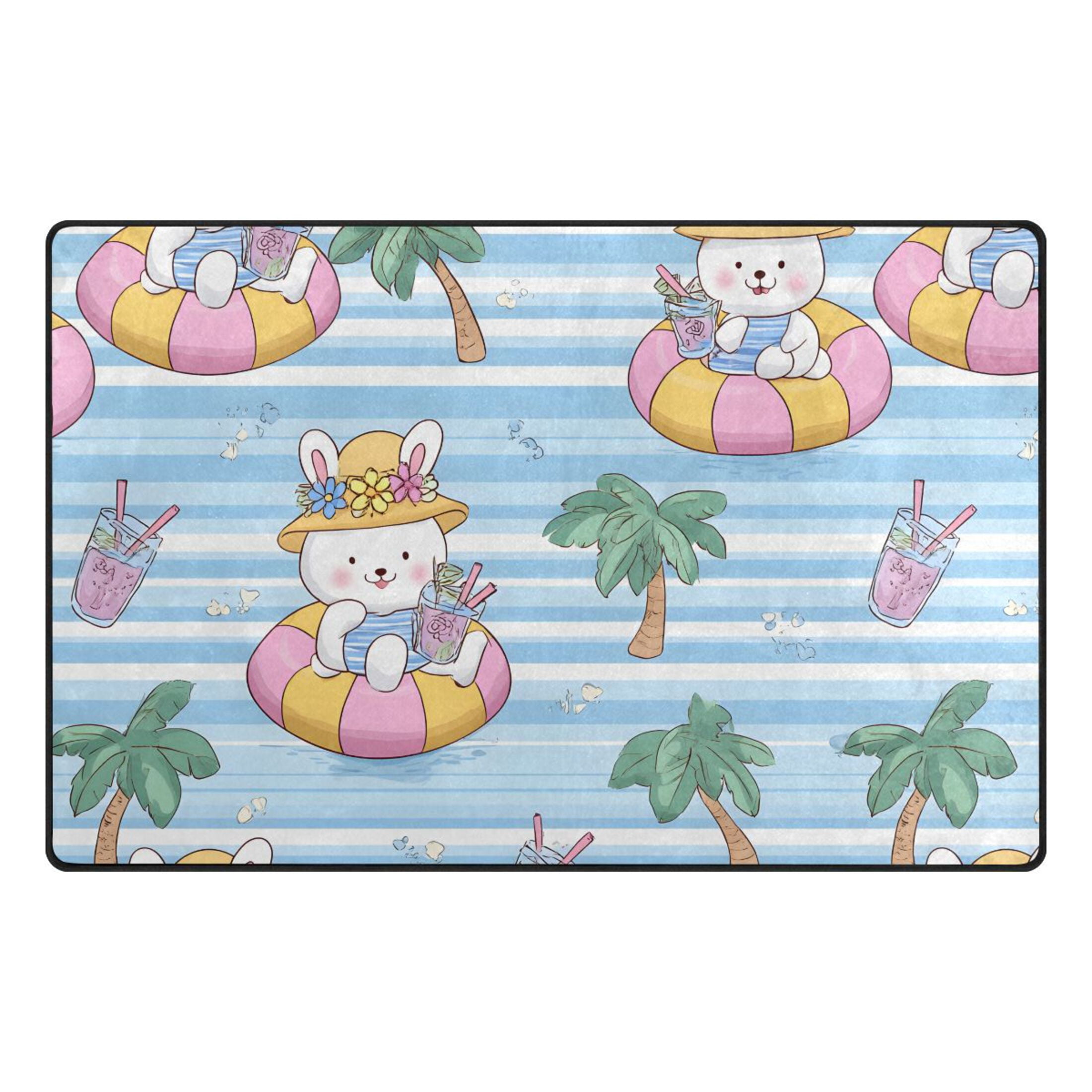 Rabbit Pattern Memory Foam Area Rug 60"x39" Non Slip, Absorbent, Fade ...