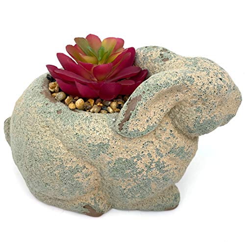 Rabbit Planter Pot with Artificial Succulant Plant Indoor Outdoor Decor ...