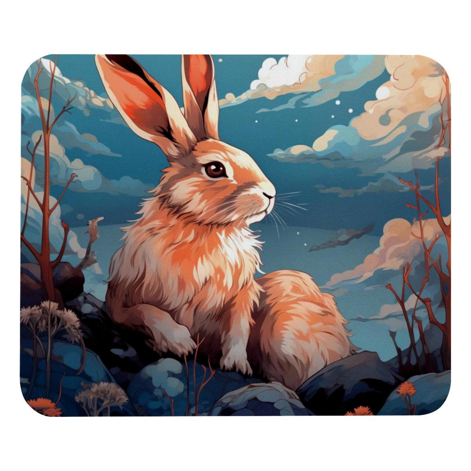 Rabbit Printed Square Desk Pad, 8.3x9.8 Inch Non-Slip Rubber Bottom ...