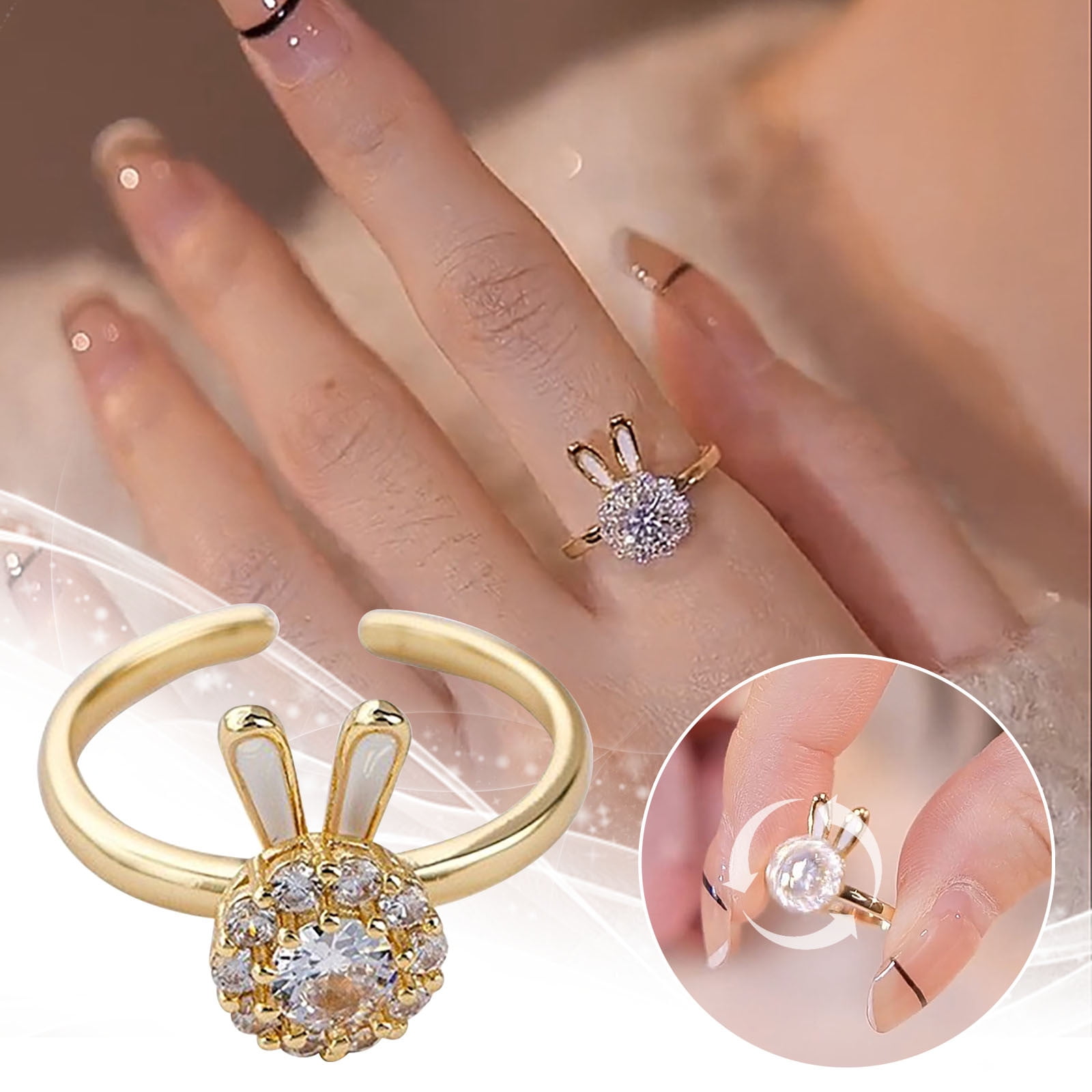 Rabbit Ring Female Cute Rotatable Finger Ring Ladies Cute Ring Rabbit ...