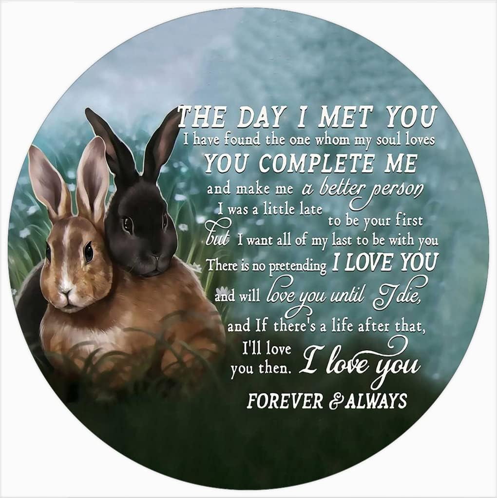 Rabbit Round Metal Tin Sign Rustic Wreath Sign Wall Hanging Plaque ...