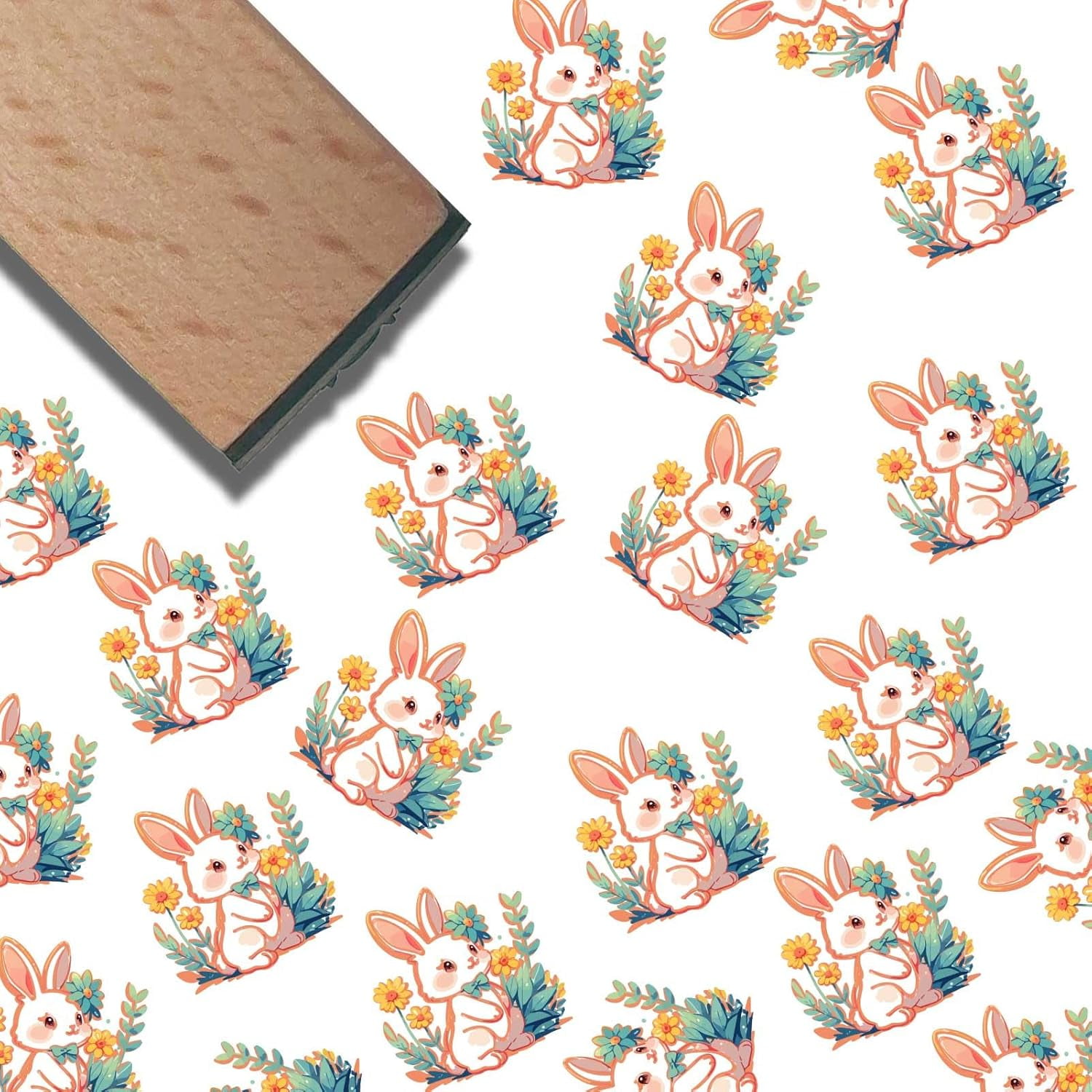 Rabbit Rubber Stamp Small Wooden Animal Stamps 1.6 Inch Plant Flower ...