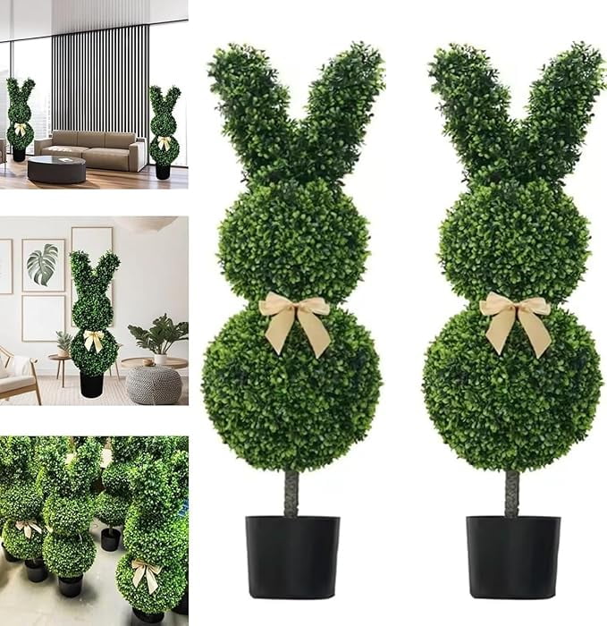 Rabbit Shaped Topiary Trees – Set of 2 – 3ft High Artificial Boxwood ...