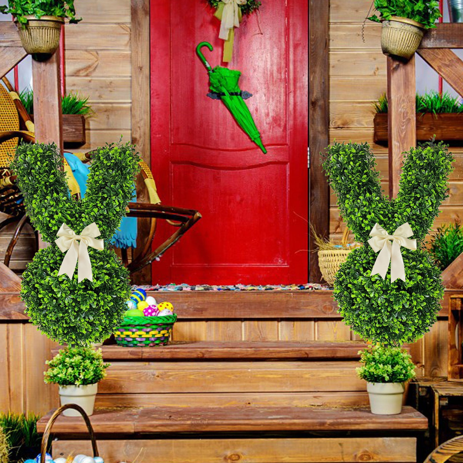 Rabbit Shaped Topiary Trees, Set of 2, 3ft High Artificial Boxwood ...