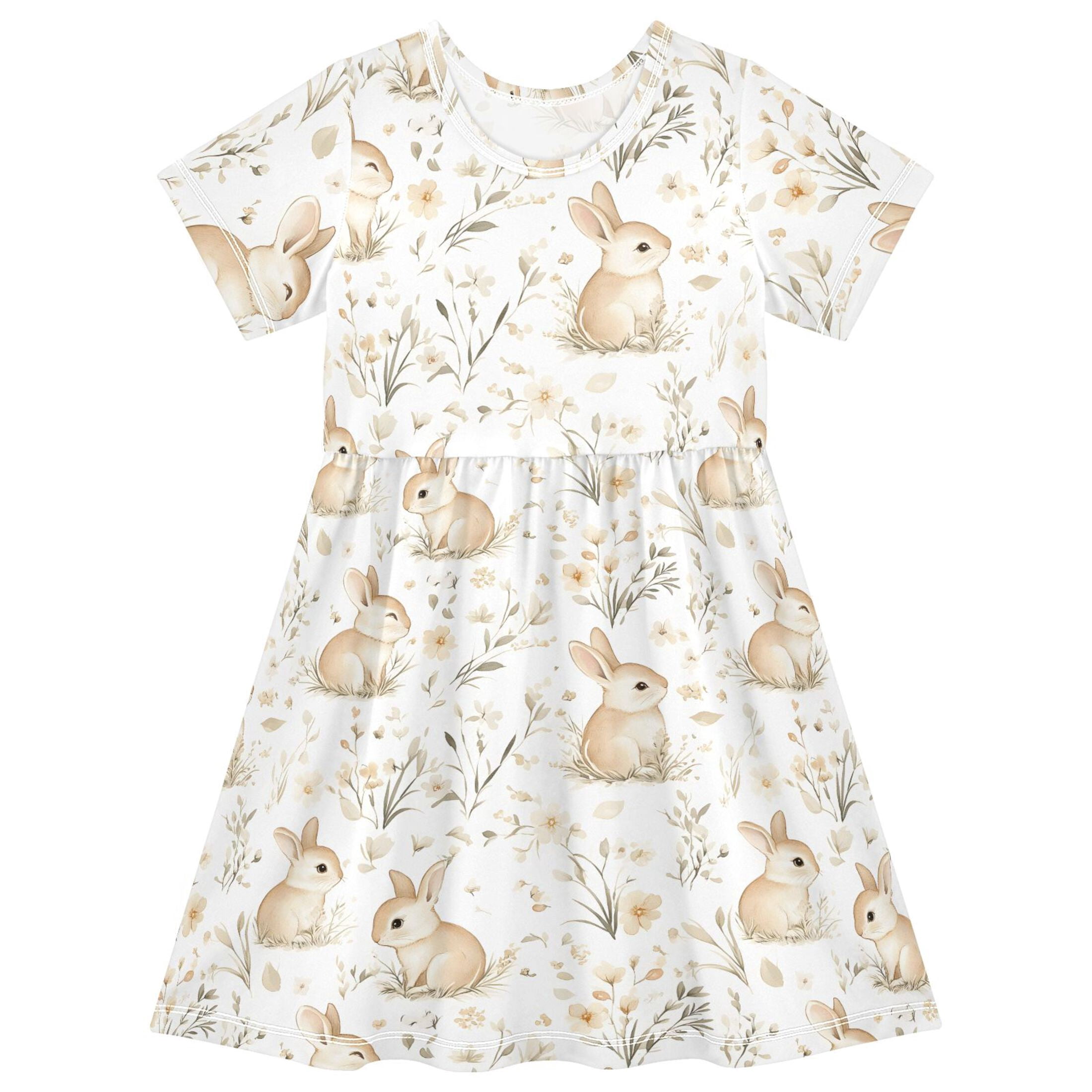 Rabbit Short Sleeve Dress A-Line Cute Midi Casual Sundress 2-8 Years ...