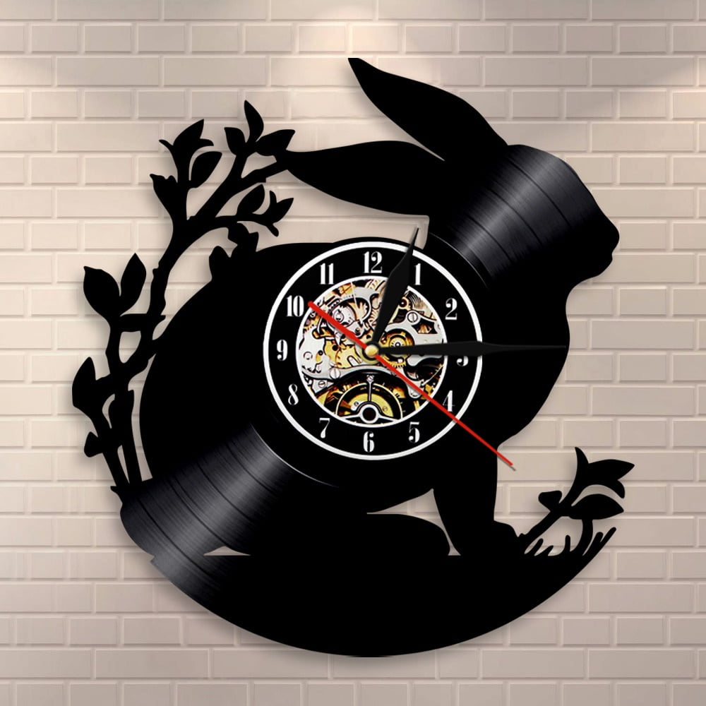 Rabbit Silhouette Wall Clock Woodland Animal Nursery Art Baby Room ...