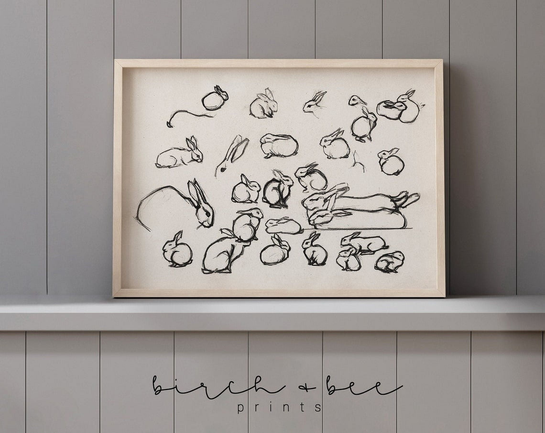 Rabbit Sketch Bunny Vintage Drawings Nursery Wall Art #247 Wall Art ...