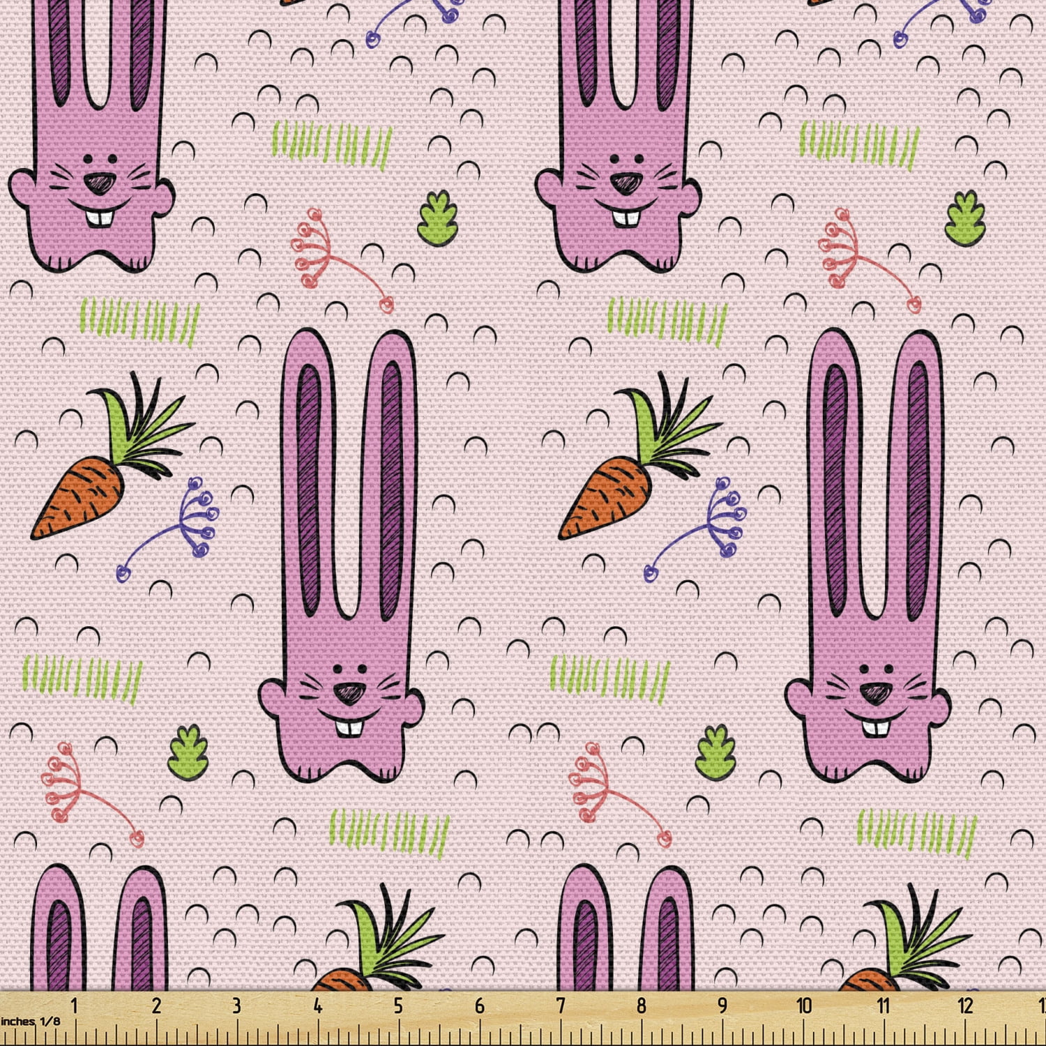 Ambesonne Rabbit Fabric by the Yard Upholstery, Cartoon Bunny ...