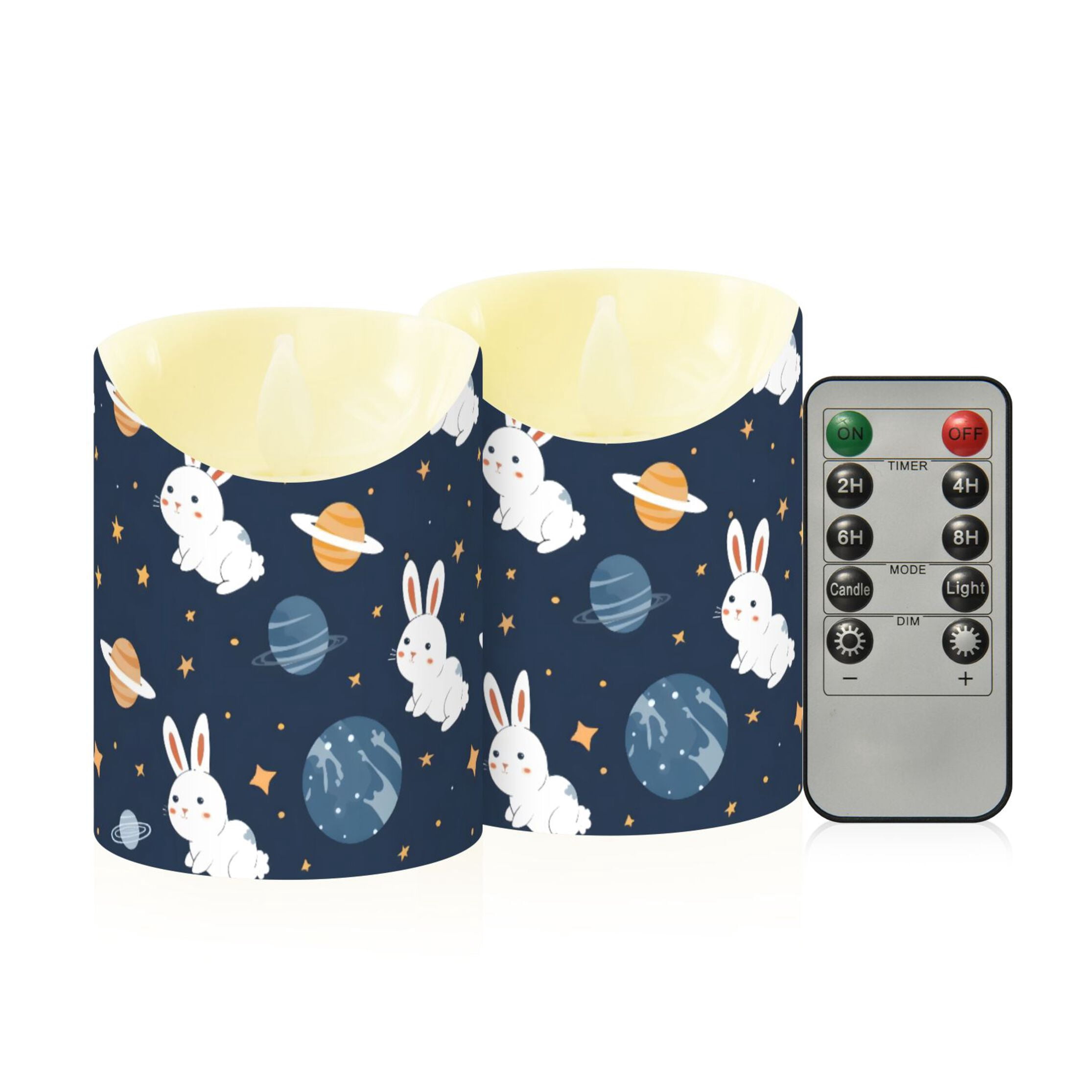 Rabbit Space Pattern Flameless Candles 2 PCS with Remote Realistic ...