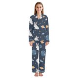 Rabbit Space Pattern Women Pajama Set Soft Notch Collar Button Down ...